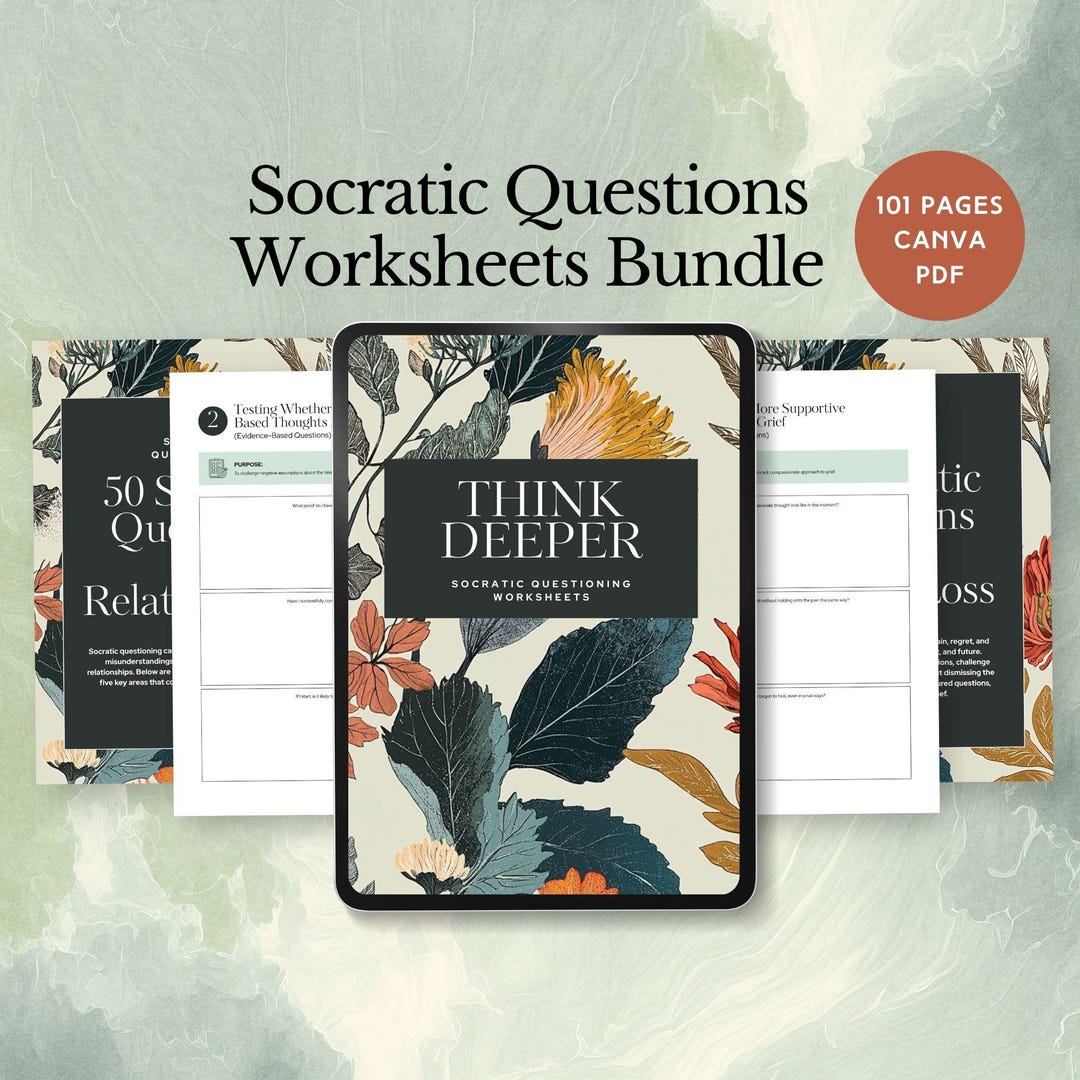 Socratic Questions Worksheets Bundle IFS Therapy Workbook Mental Health ...