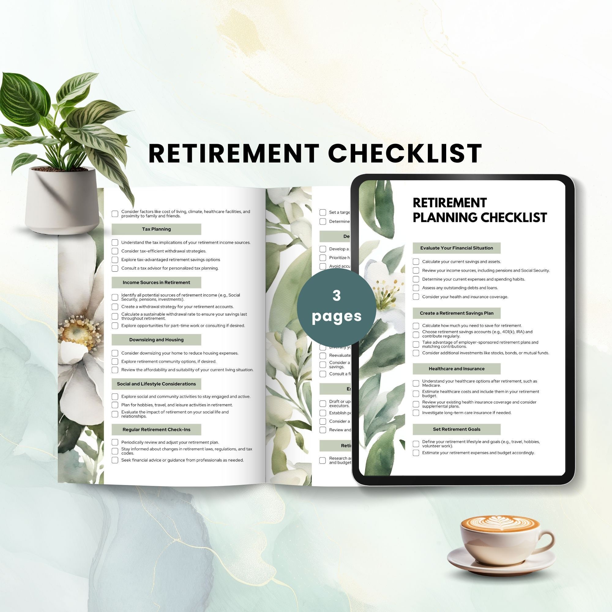 Retirement Checklist Retirement Planner Template Printable Retirement ...