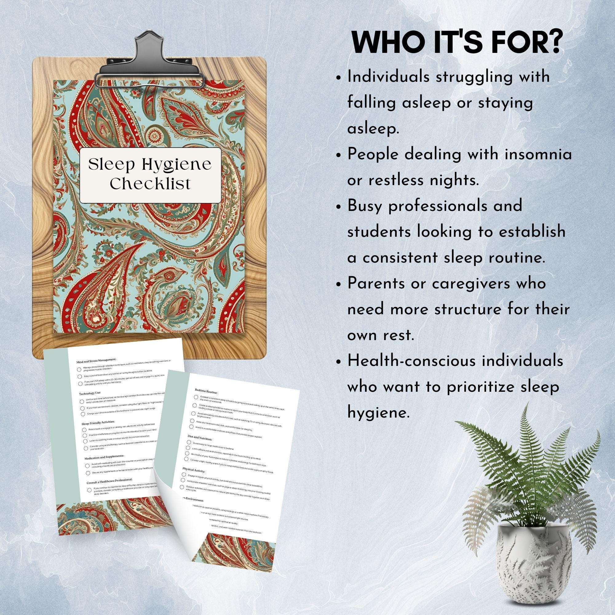 Sleep Hygiene Checklist Bedtime Diary Improve Sleep Night Time Routine ...