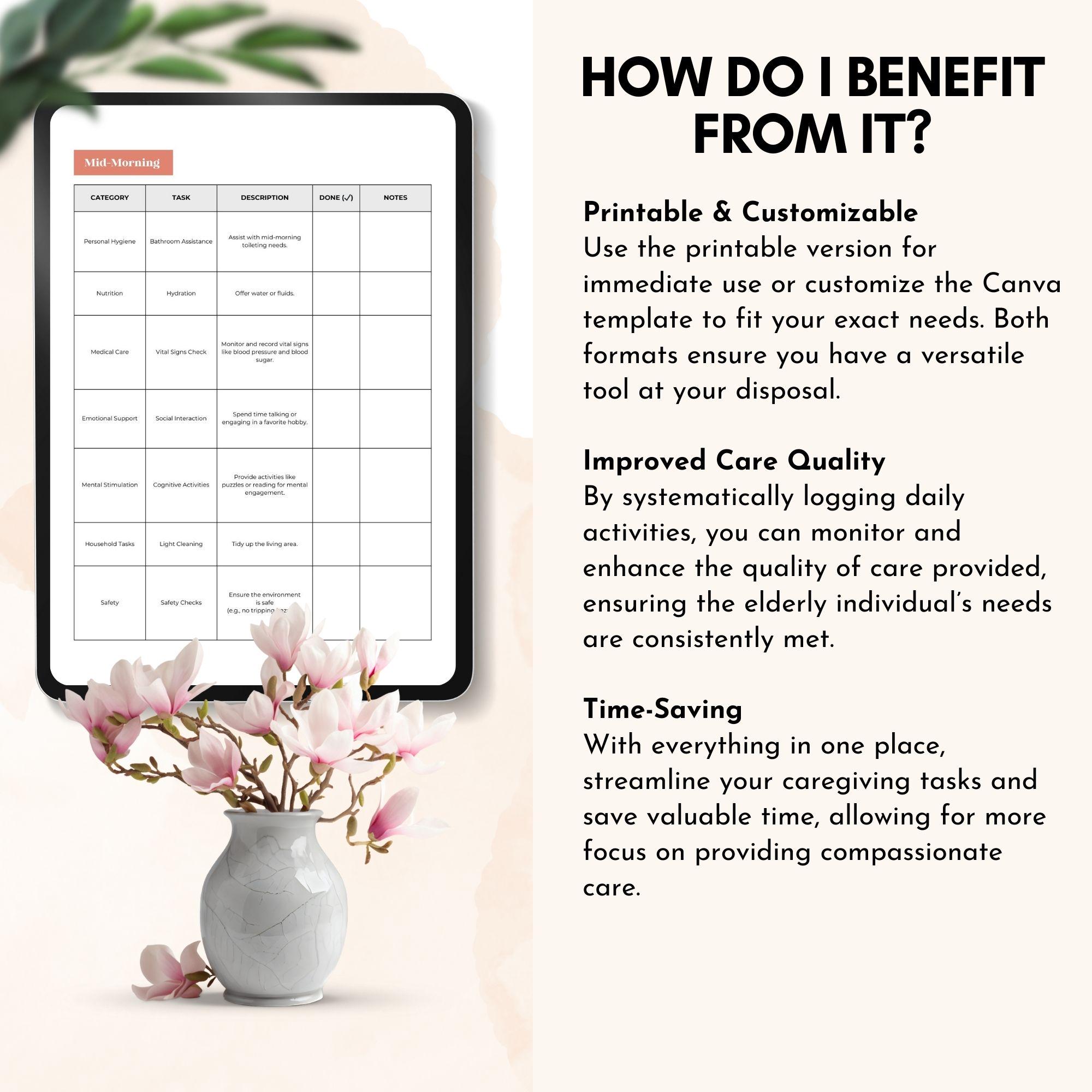 Daily Checklist for Elderly Caregiver Journal Senior Care Daily Tasks ...