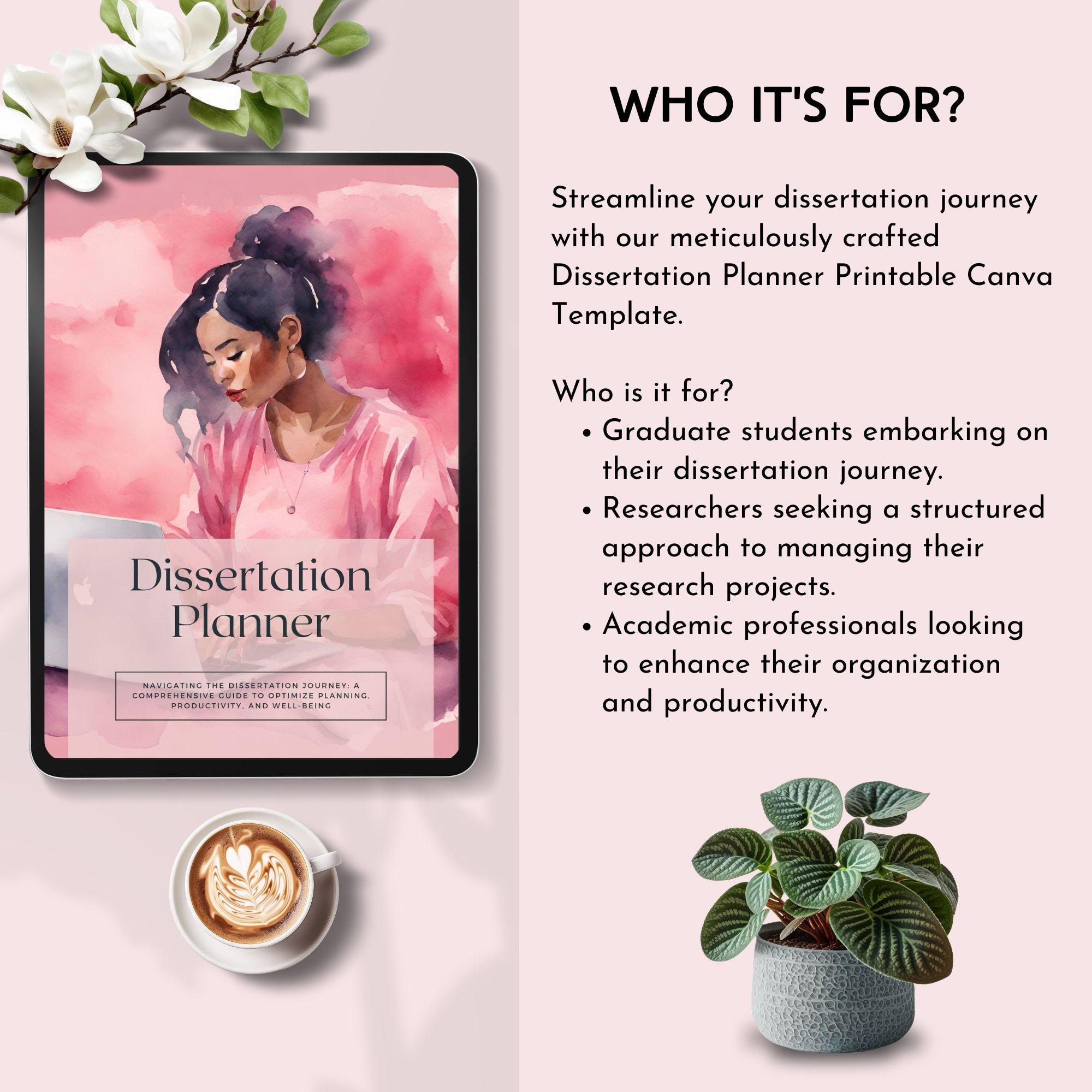 Dissertation Planner Canva Template Master Phd Thesis Guide University ...