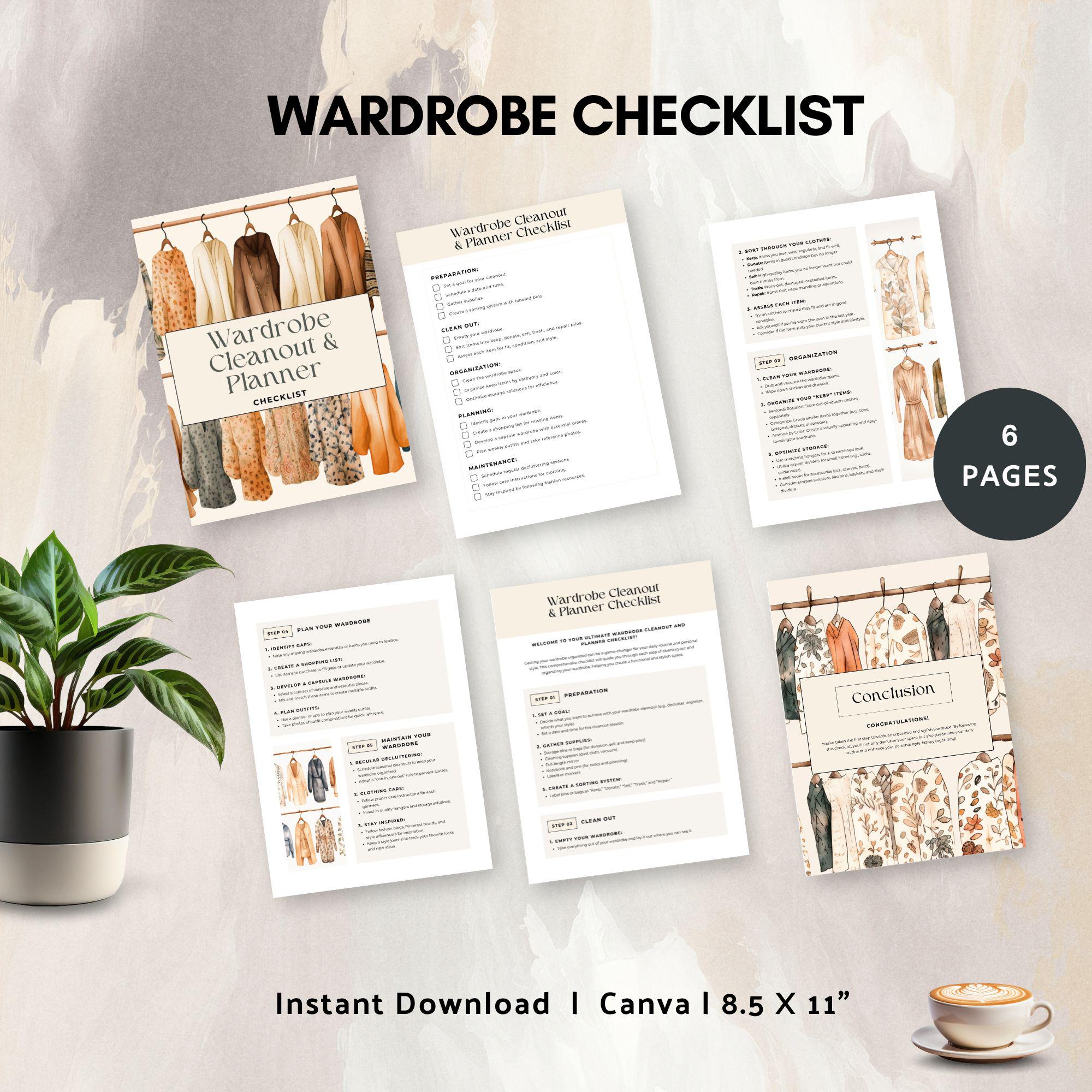 Wardrobe Checklist Closet Declutter Planner Closet Organization ...