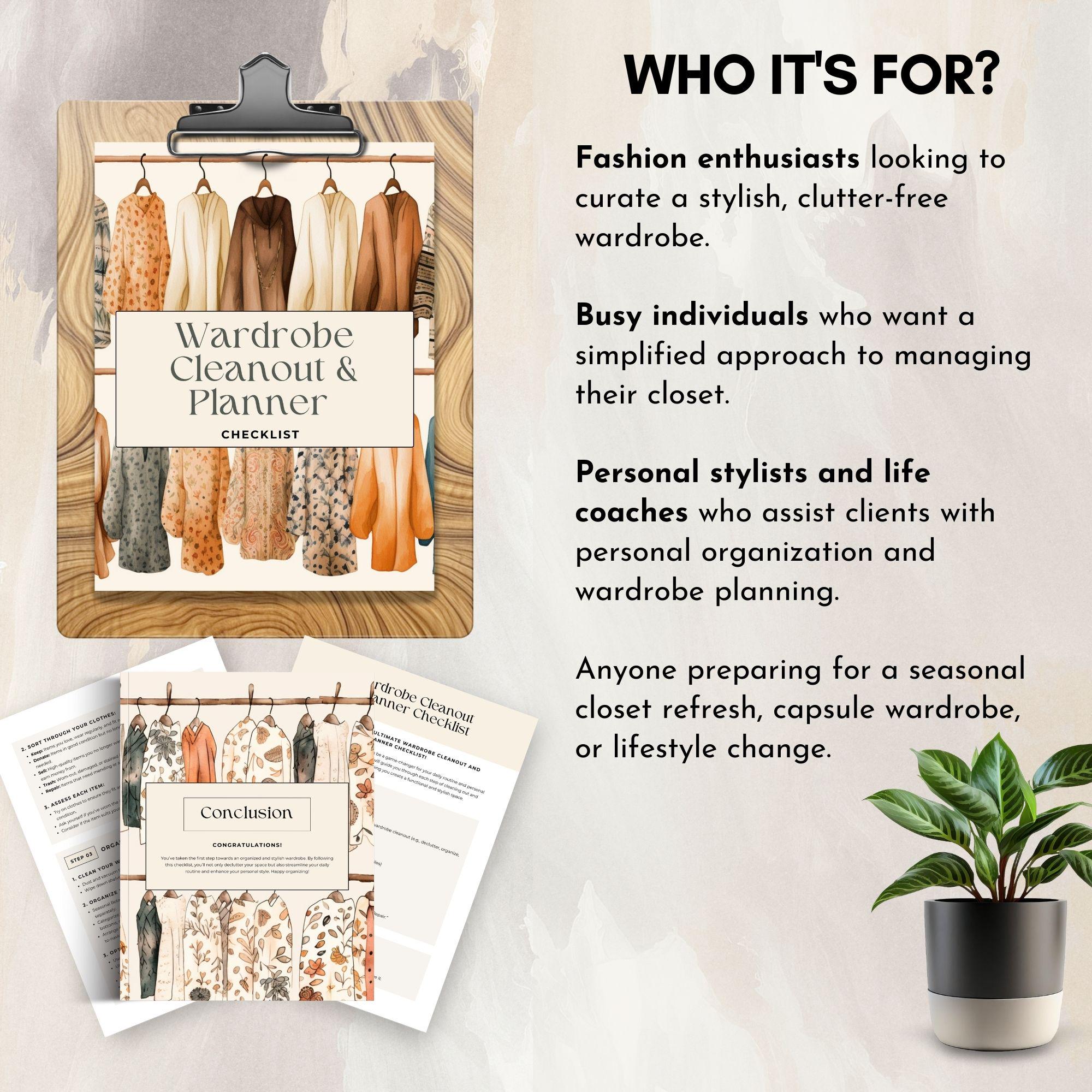 Wardrobe Checklist Closet Declutter Planner Closet Organization ...