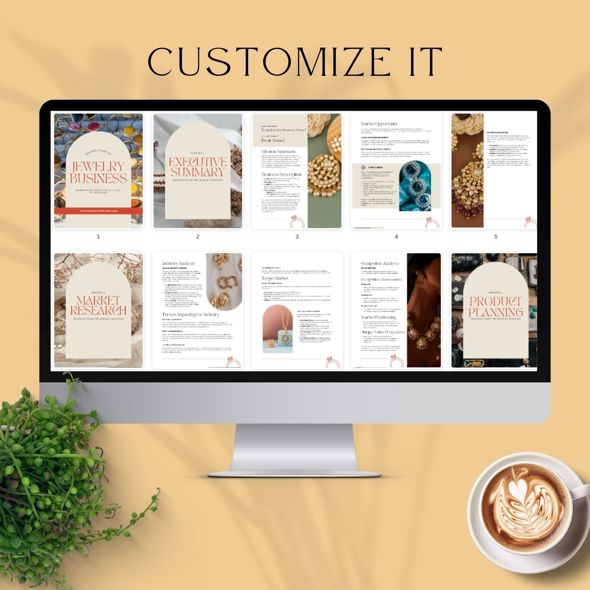 Jewelry Business Plan Template Canva Jewellery Small Business Planner ...