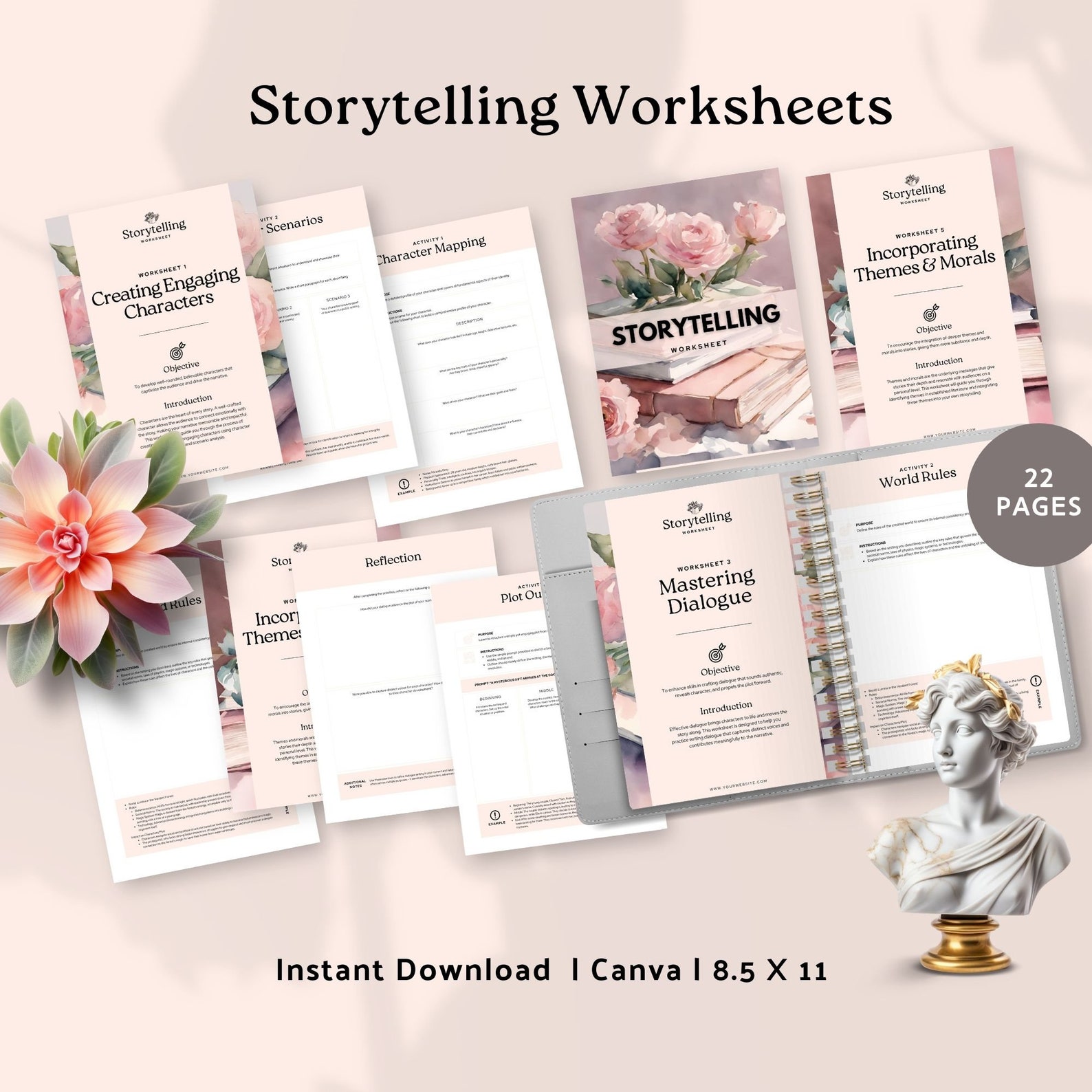 Storytelling Worksheet Novel Planner Writing Workbook Printable Author ...