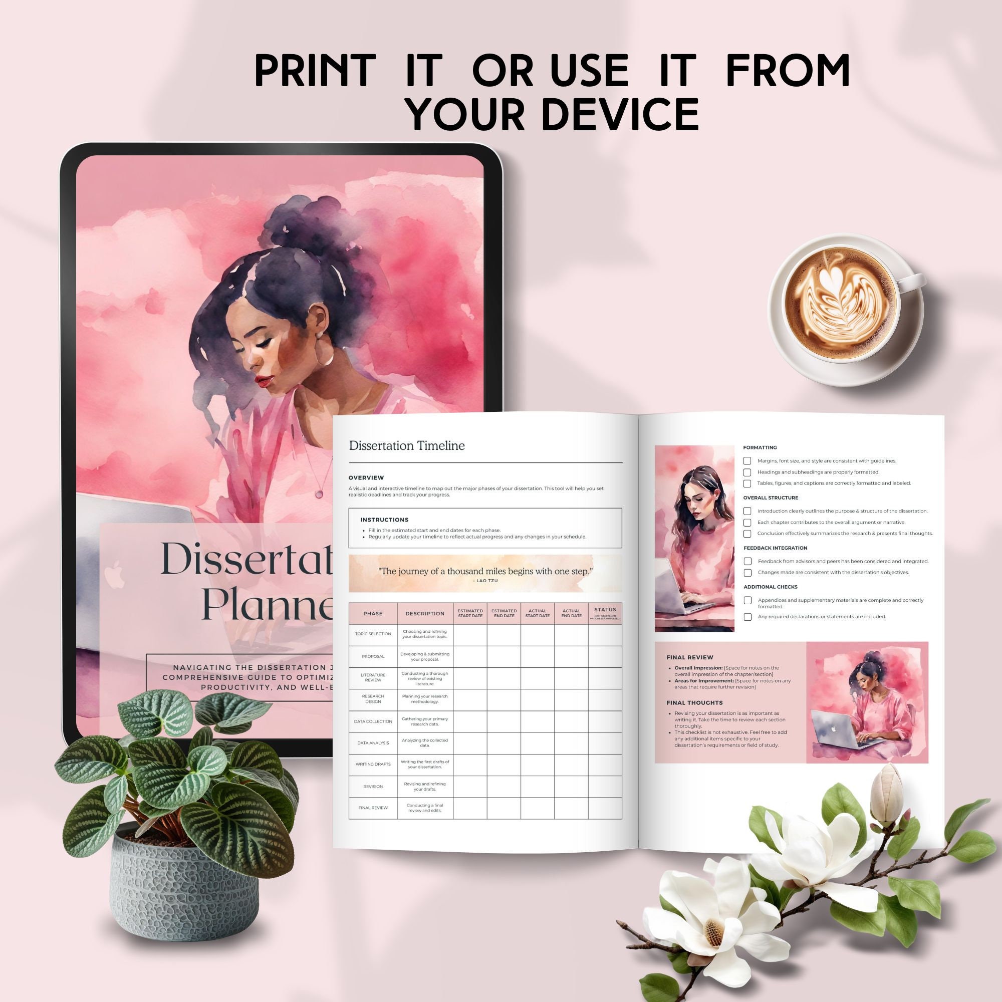 Dissertation Planner Canva Template Master Phd Thesis Guide University ...