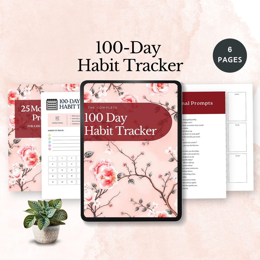 100 Day Habit Tracker Printable Goal Setting Planner Daily Self Care ...