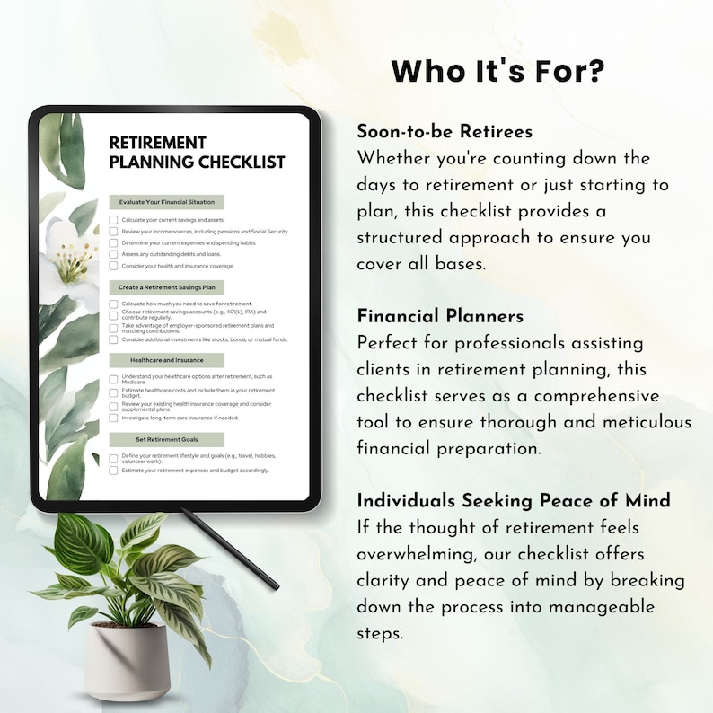 Retirement Checklist Retirement Planner Template Printable Retirement ...