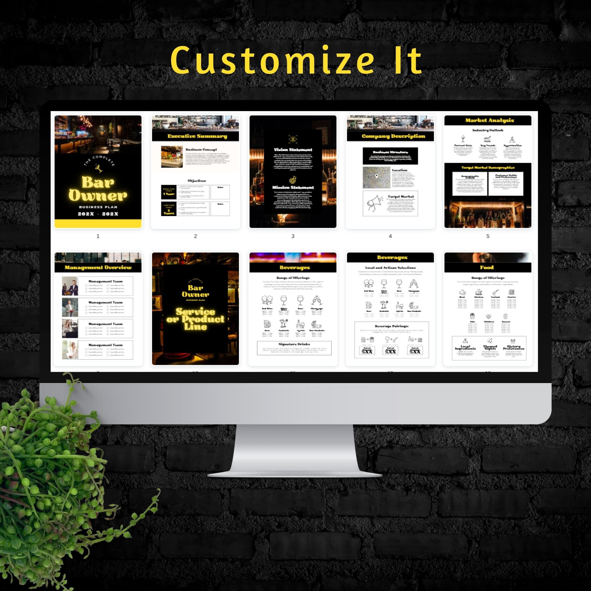 Business Plan Template Bar Nightclub Business Planner Cocktail Lounge ...