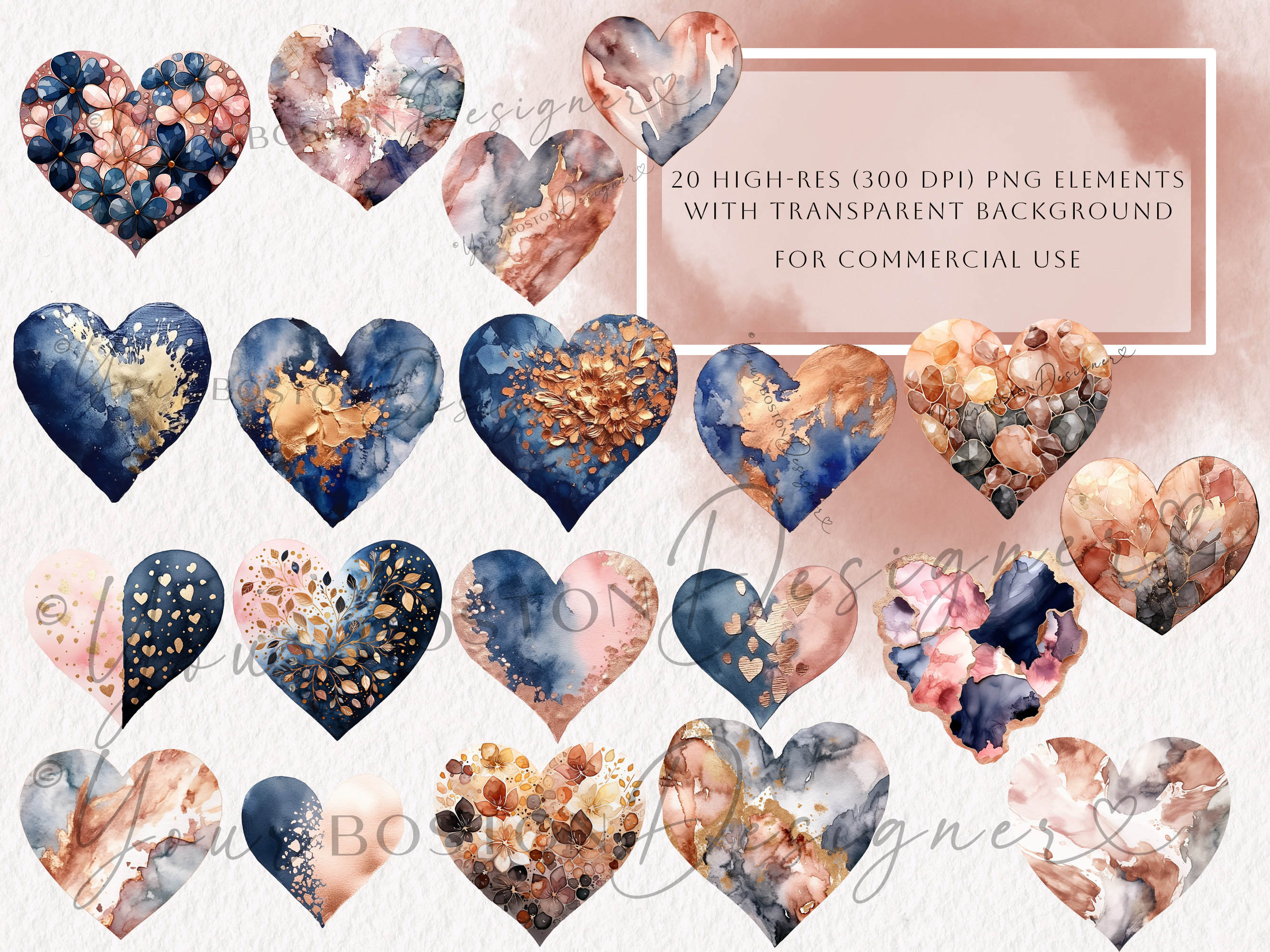 Hearts Clipart Set Luxury Hearts Clipart Watercolor Hearts Clipart ...
