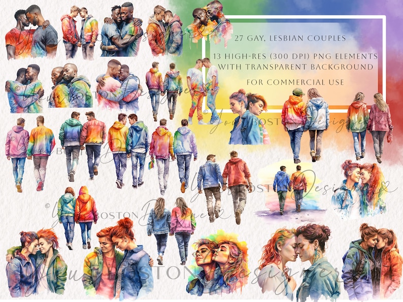 Pride Watercolor Clipart Set | Gay Couple Clipart | Lesbian Couple ...