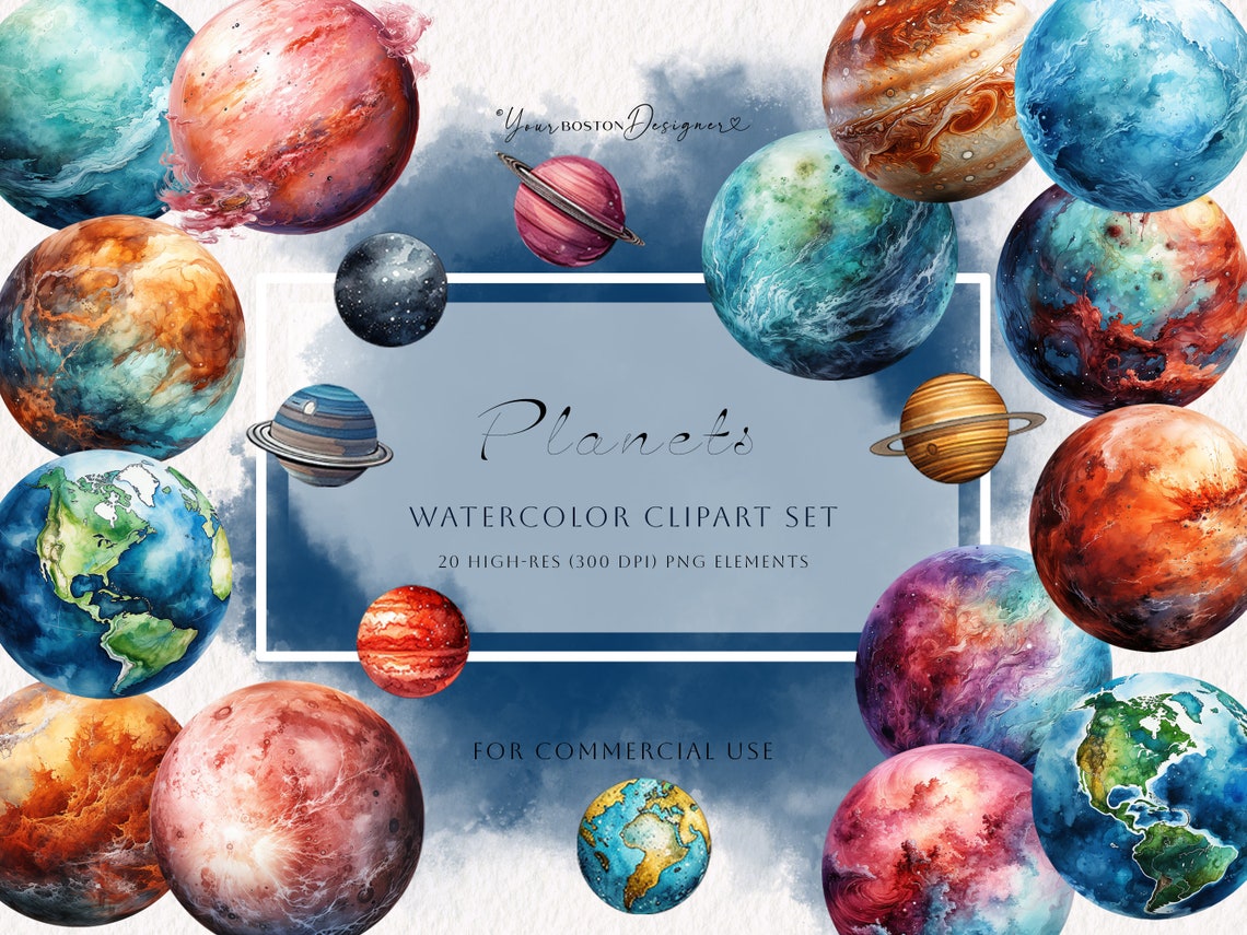 Planets Watercolor Clipart Set Earth Clipart Planets Commercial Use OK ...