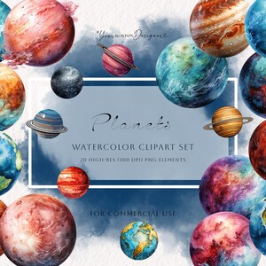 Planets Watercolor Clipart Set | Earth Clipart | Planets | Commercial ...
