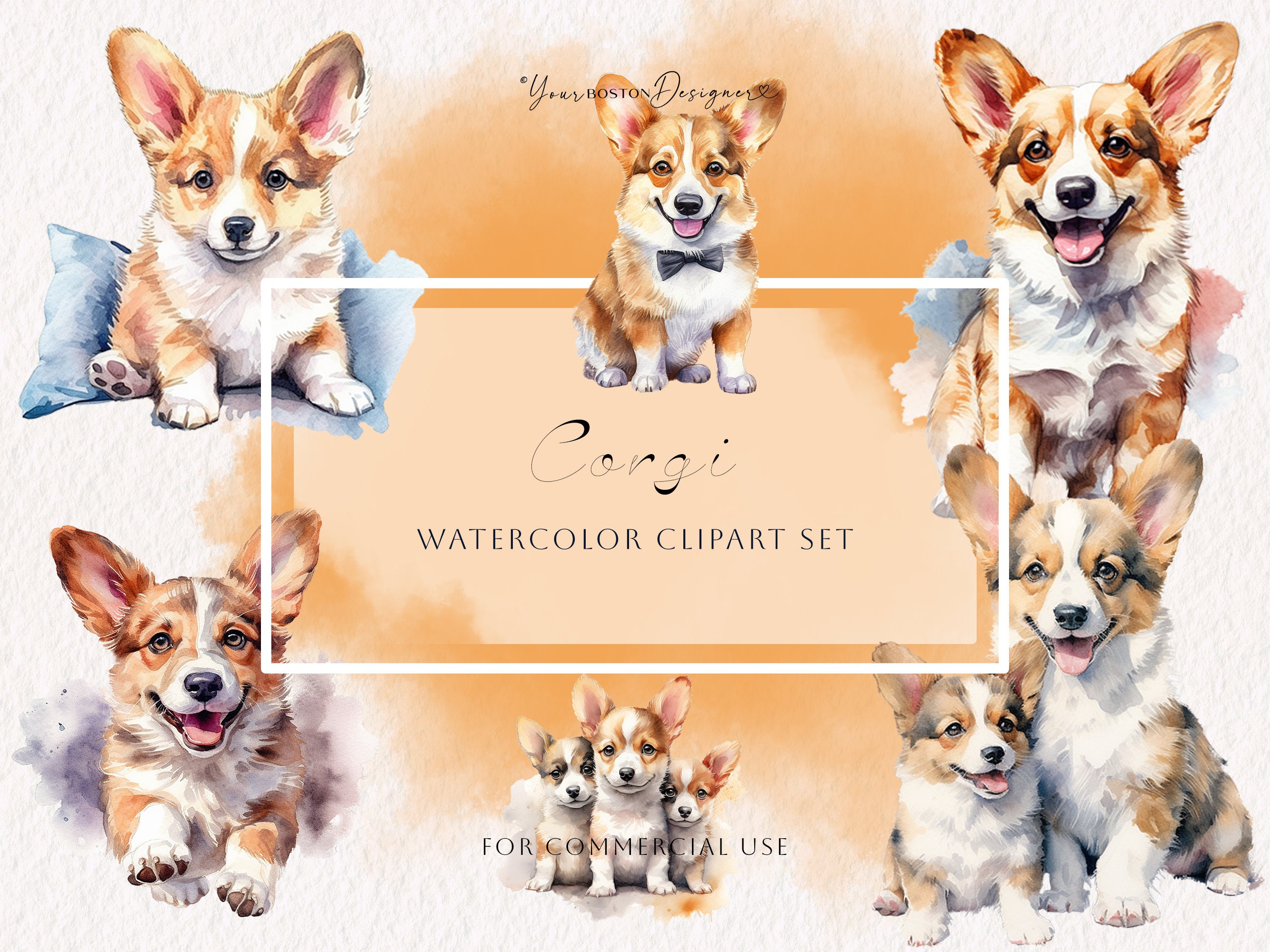 Corgi Watercolor Clipart Set Welsh Corgi Clipart Dog Clipart Commercial ...