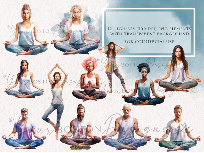 Watercolor Yoga Clipart Set: Meditating People (digital Download) - Etsy