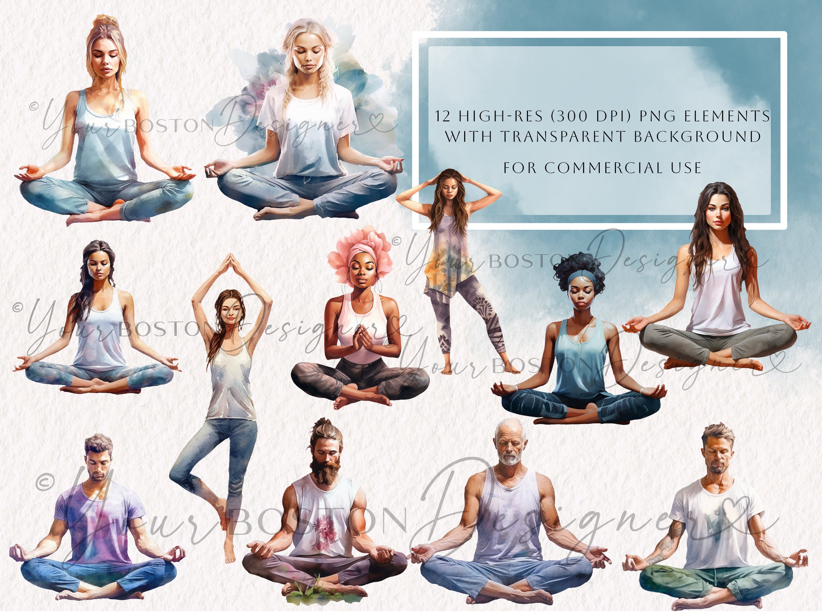 Yoga Watercolor Clipart Set Yoga Clipart Yoga and - Etsy