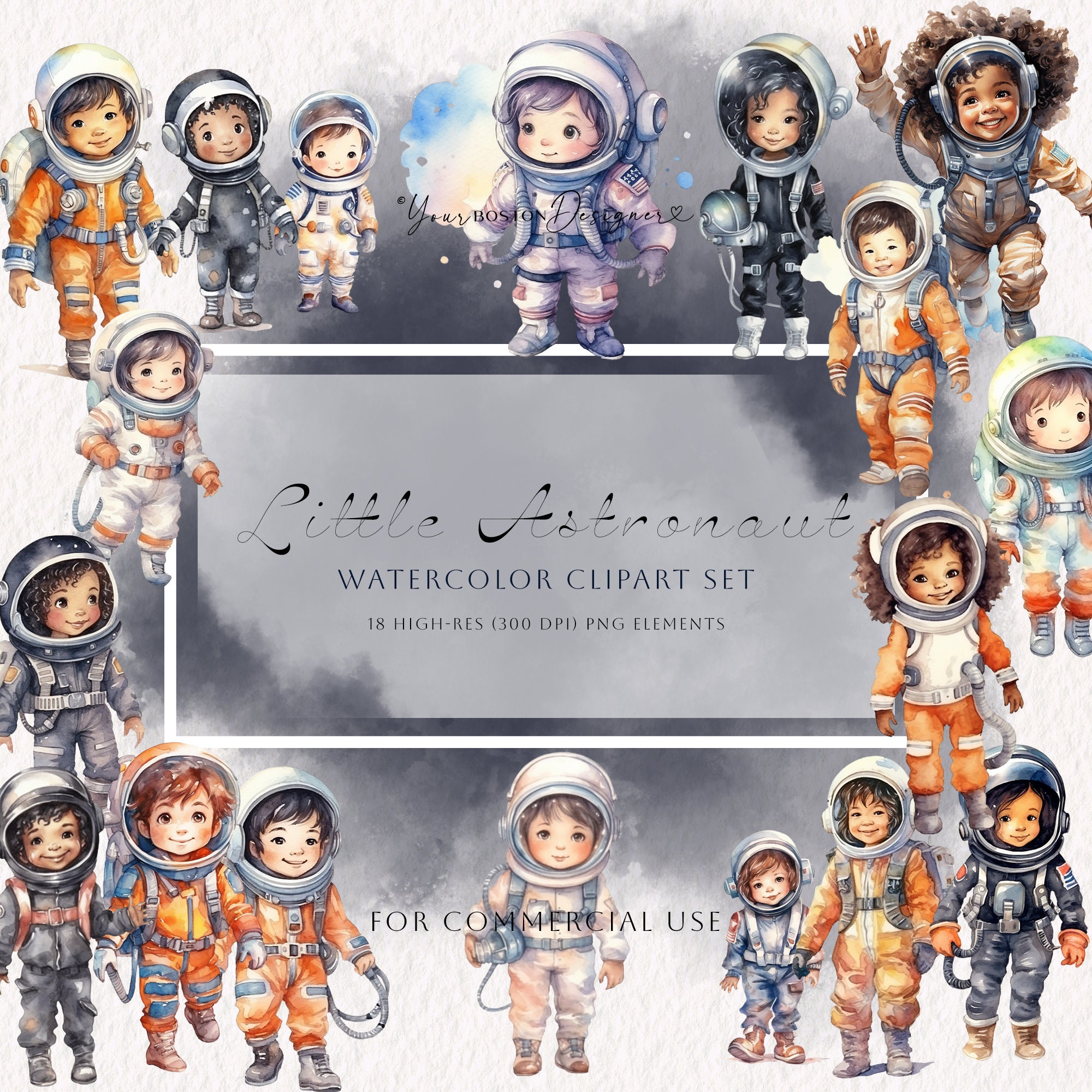 Little Astronaut Watercolor Clipart Set Astronaut Clipart Astronaut Kid ...