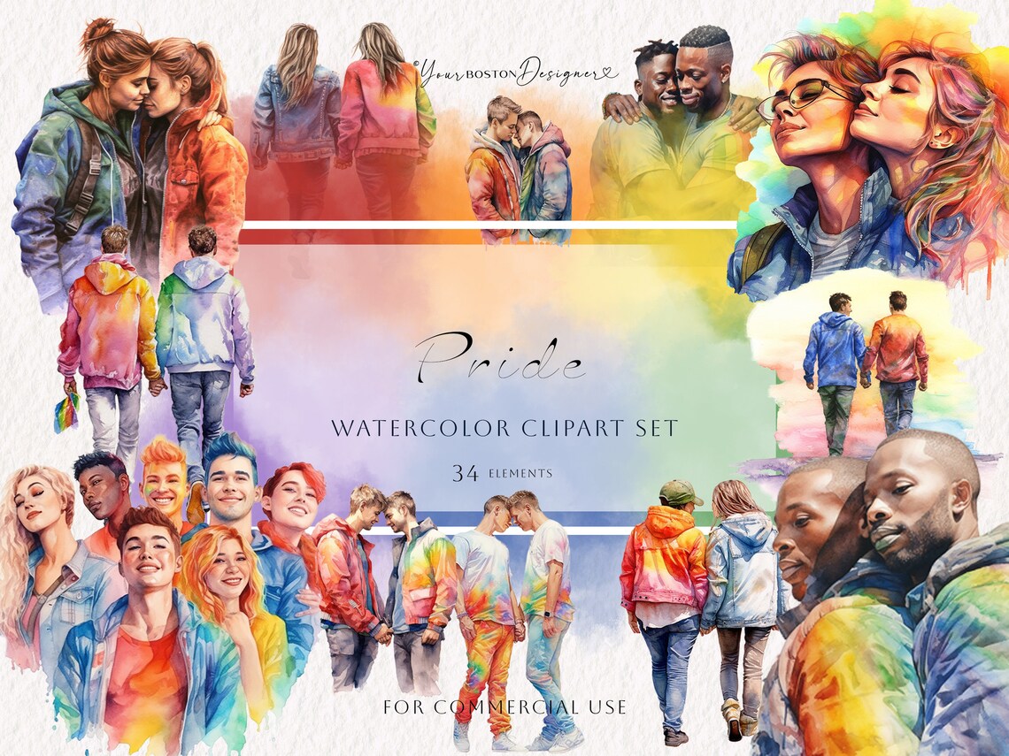 Pride Watercolor Clipart Set | Gay Couple Clipart | Lesbian Couple ...