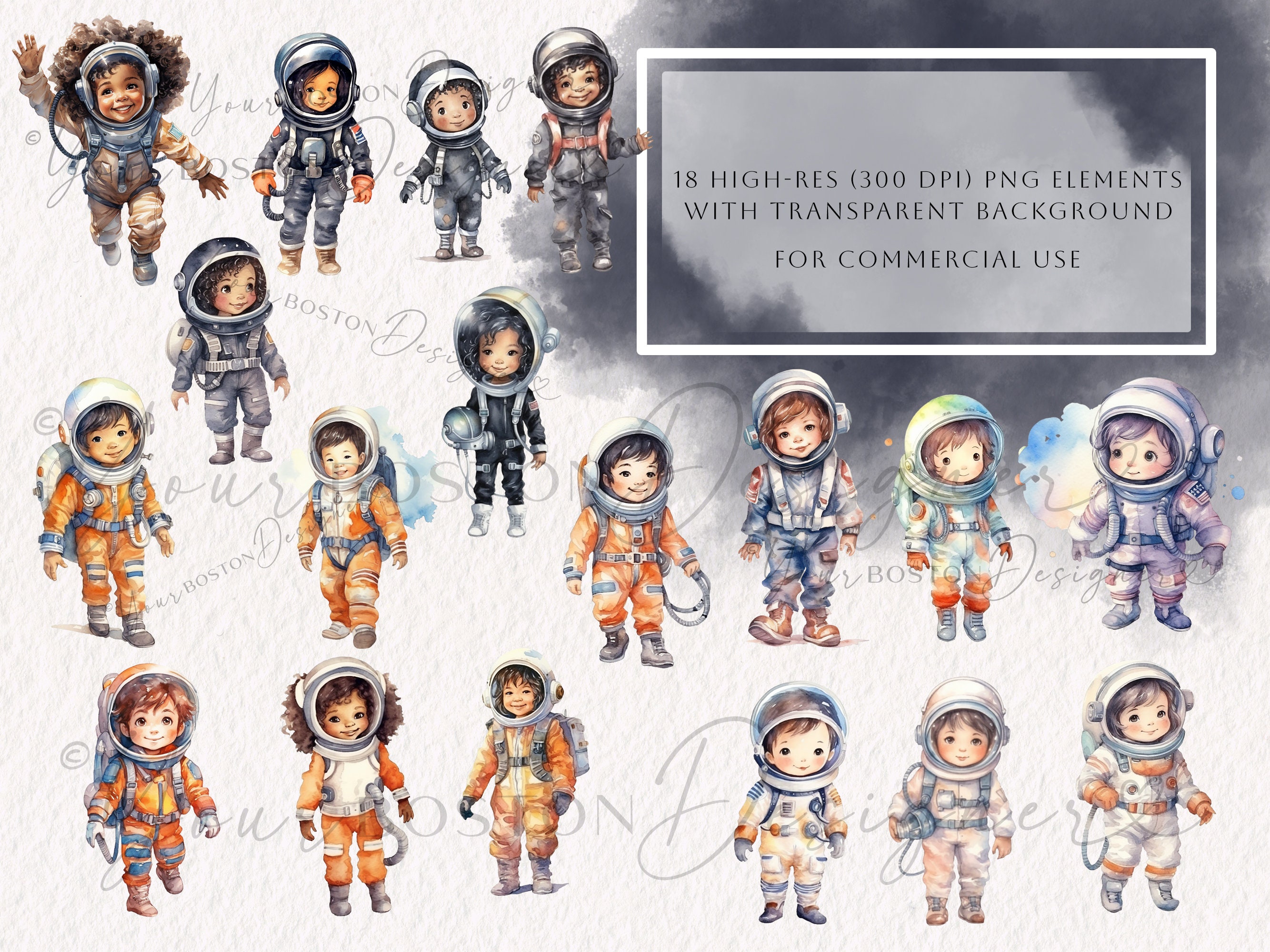 Little Astronaut Watercolor Clipart Set | Astronaut Clipart | Astronaut ...