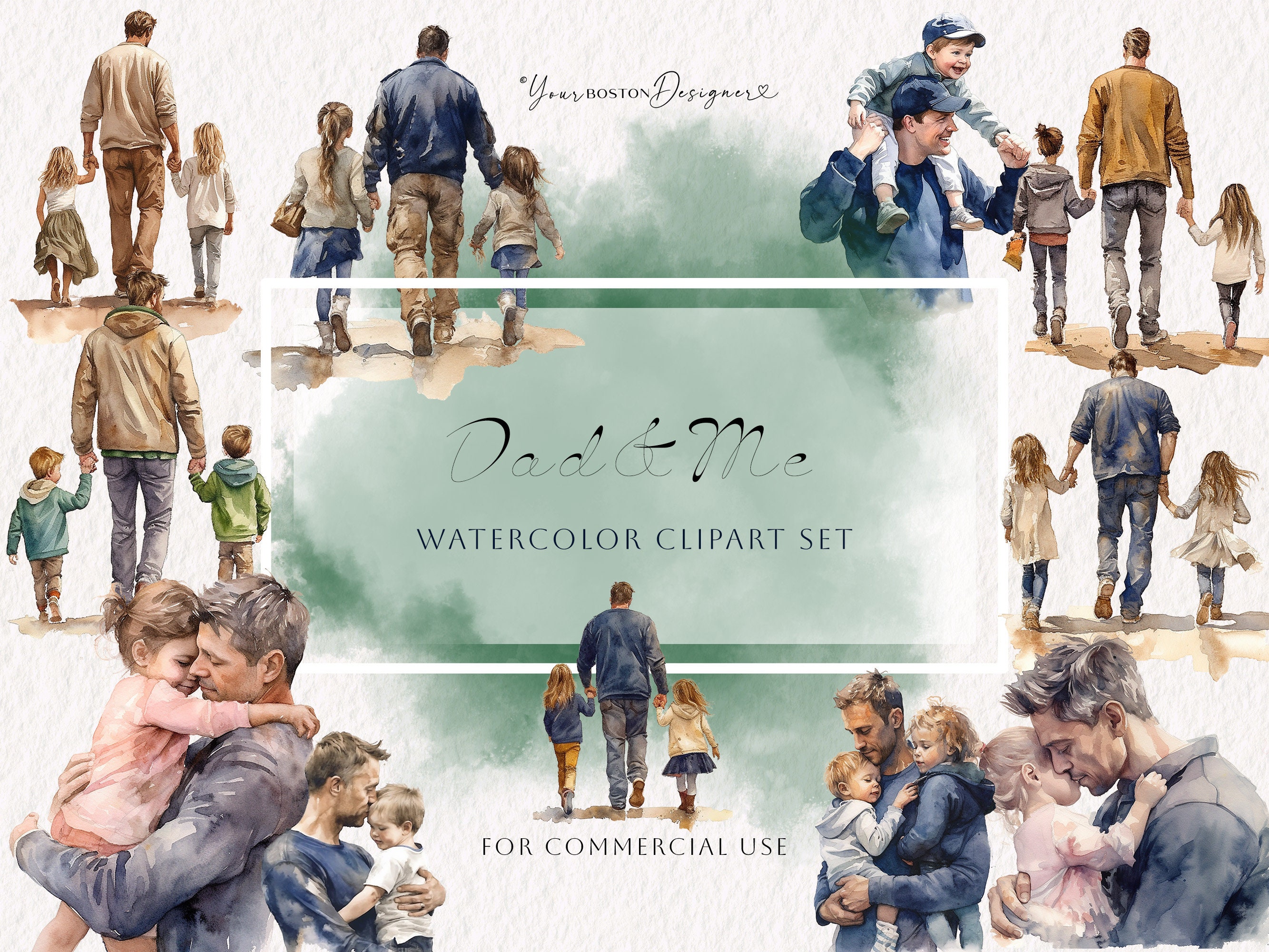 Dad&me Watercolor Clipart Set | Father's Day Clipart Set | Commercial ...