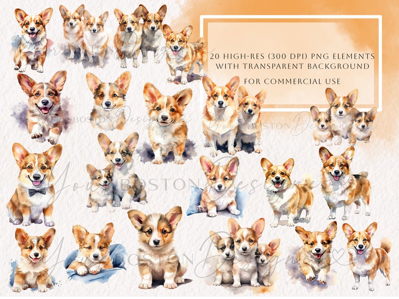 Corgi Watercolor Clipart Set | Welsh Corgi Clipart | Dog Clipart ...