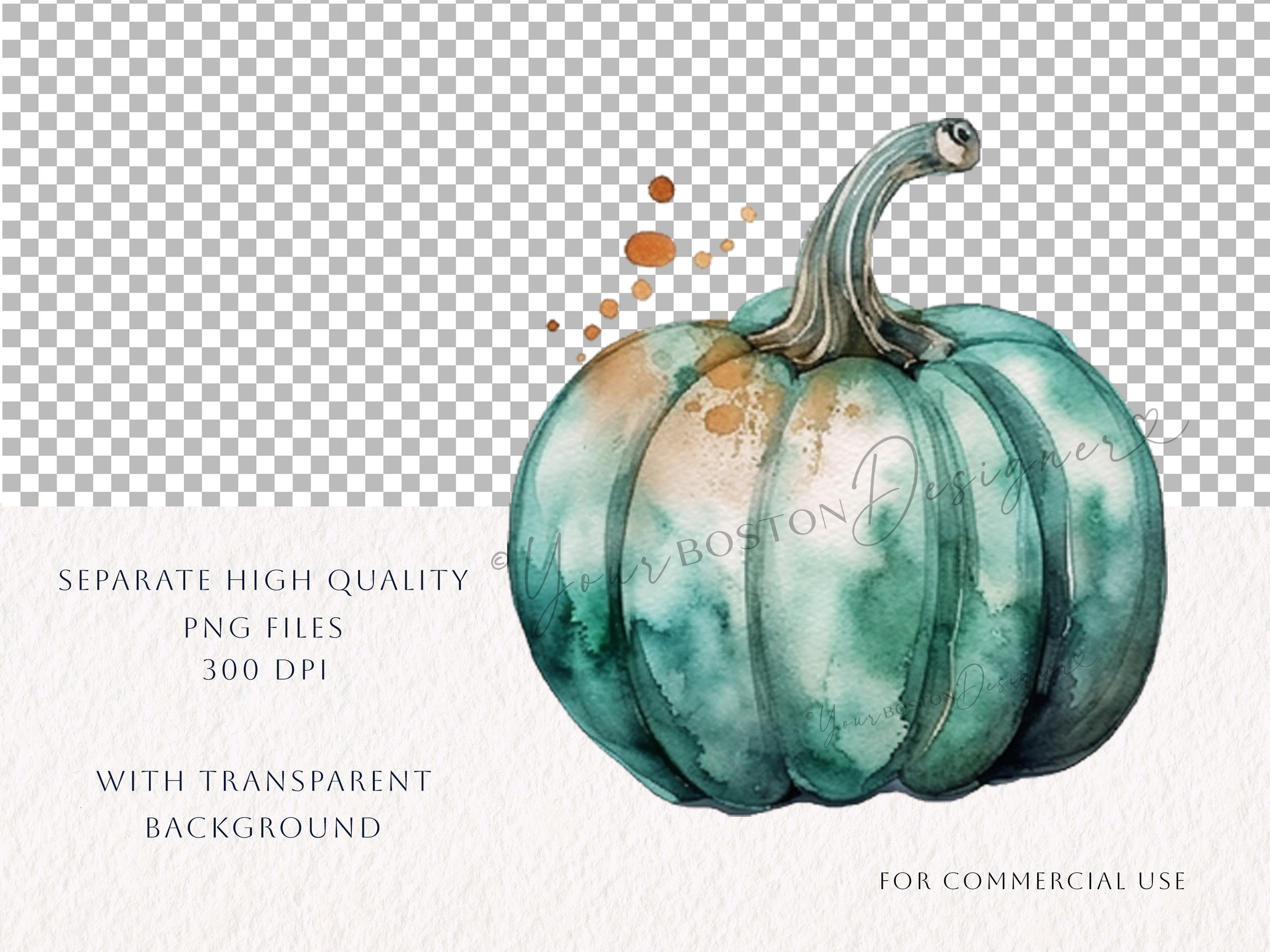 Teal Pumpkins Watercolor Clipart Set Teal Halloween Pumpkin - Etsy