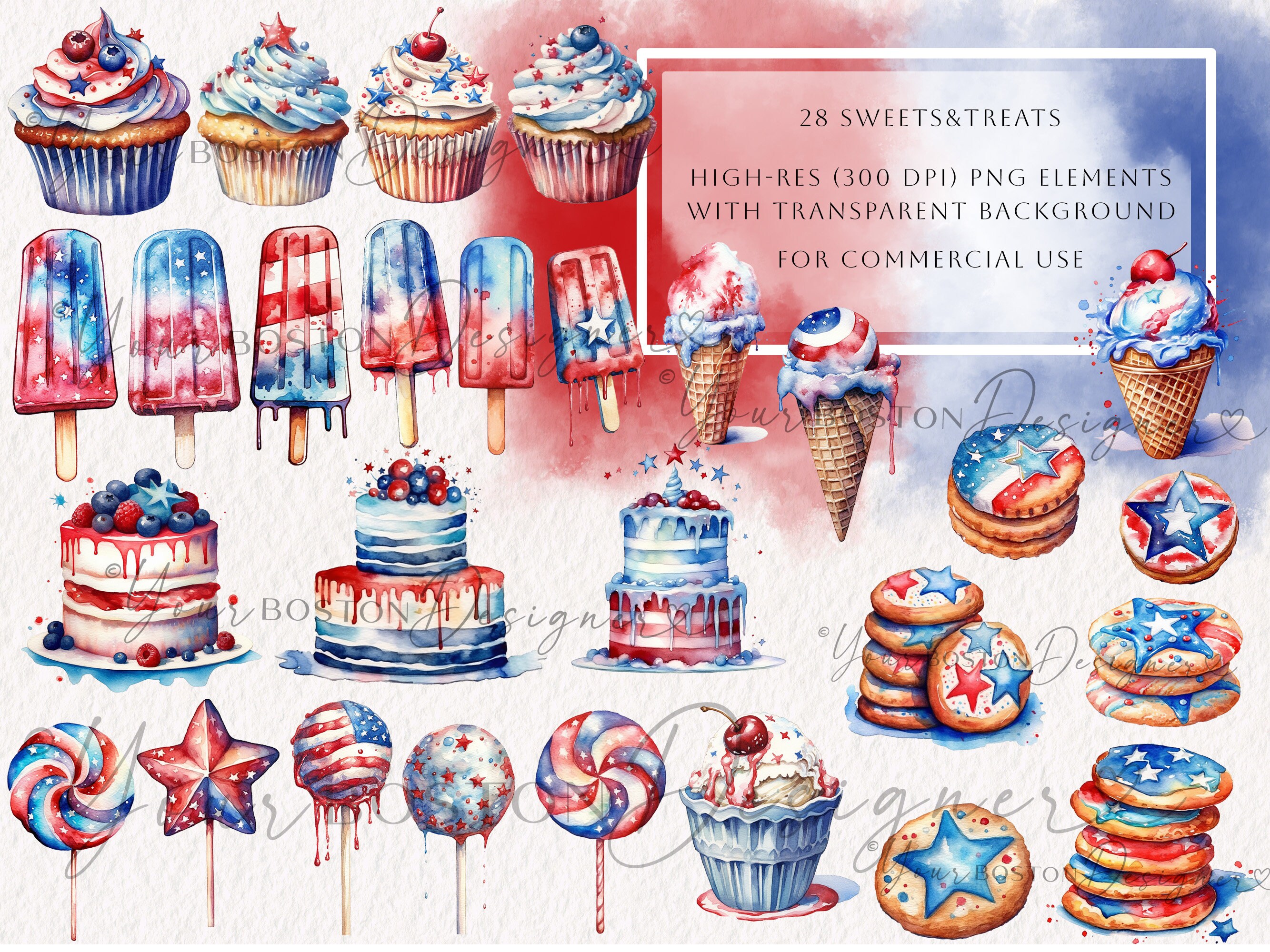 4th of July Watercolor Clipart Set | Patriotic Clipart | 4th of July ...