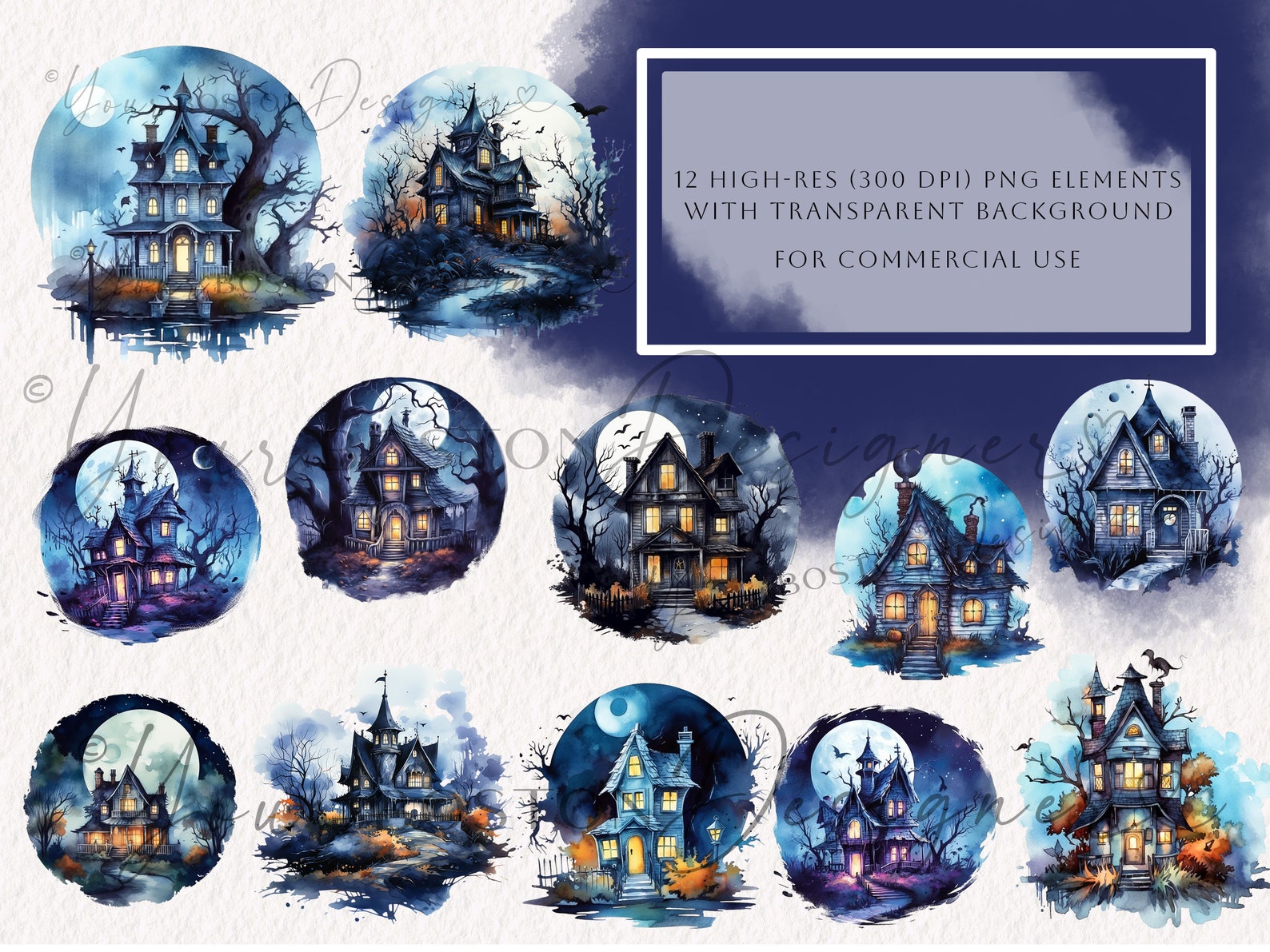 Spooky Houses Clipart Set | Halloween Houses | Scary House Clipart ...