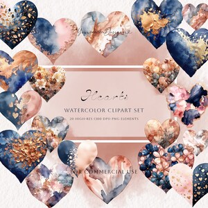 Hearts Clipart Set | Luxury Hearts Clipart | Watercolor Hearts Clipart ...