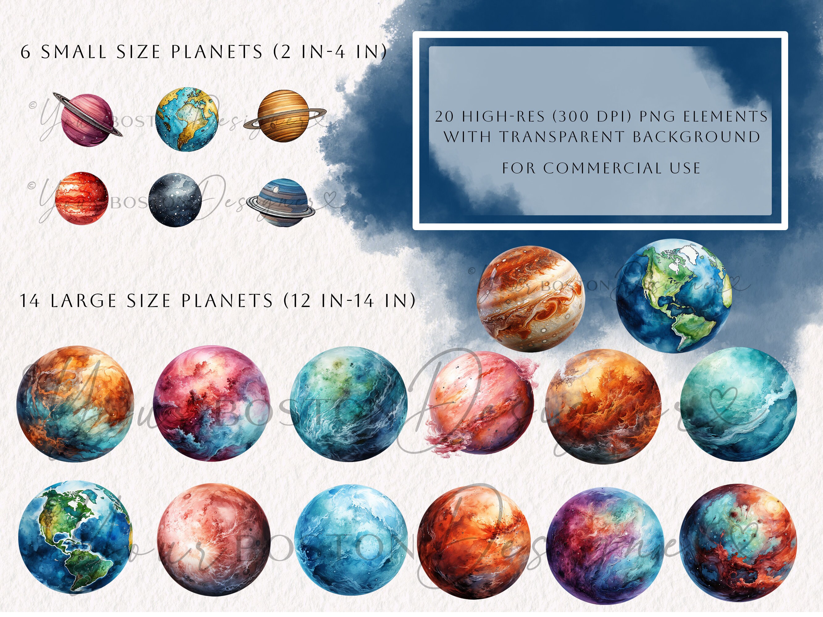 Planets Watercolor Clipart Set | Earth Clipart | Planets | Commercial ...