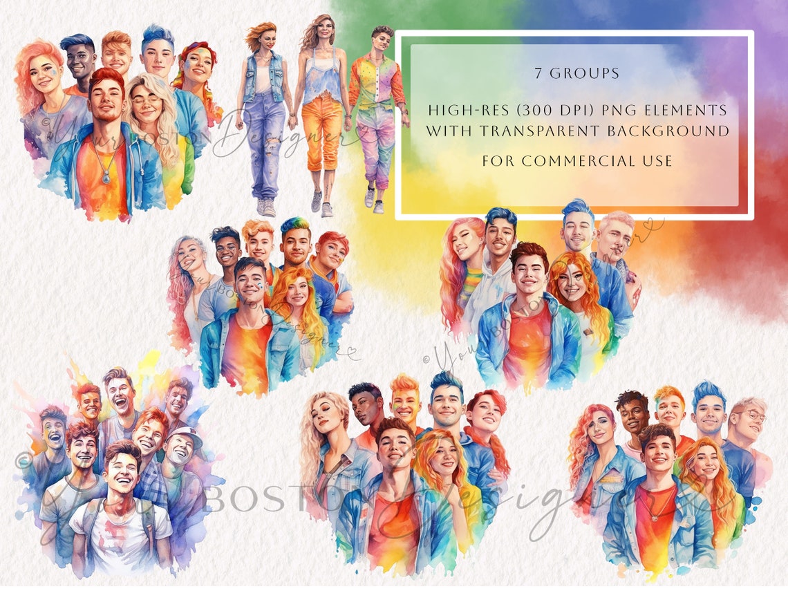 Pride Watercolor Clipart Set Gay Couple Clipart Lesbian Couple Clipart ...