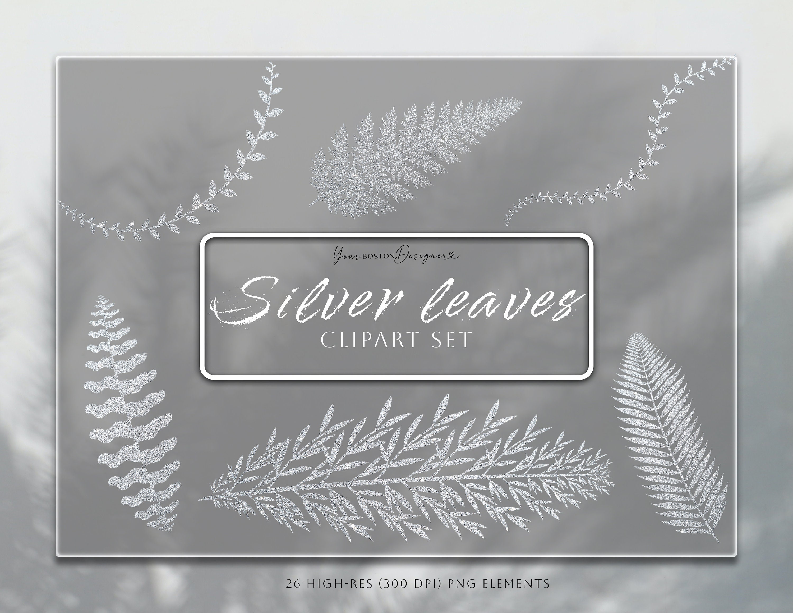 Silver Leaves Clipart Set | Luxury Silver Clipart | Wedding Invitation ...