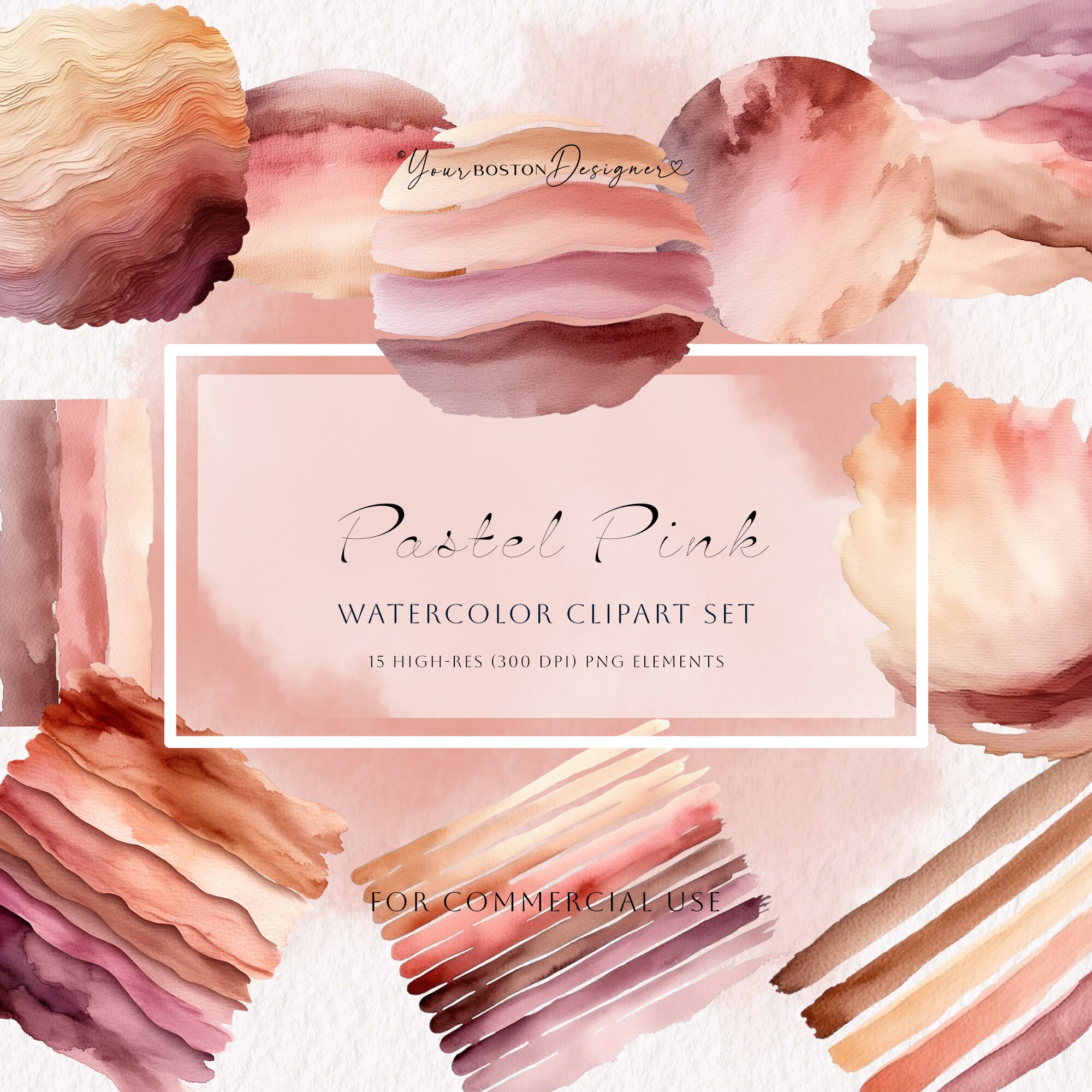 Pastel Pink Shapes Watercolor Clipart Set | Pale Pink Clipart ...
