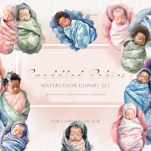 Swaddled Babies Watercolor Clipart Set | Baby Clipart | Newborn Clipart ...