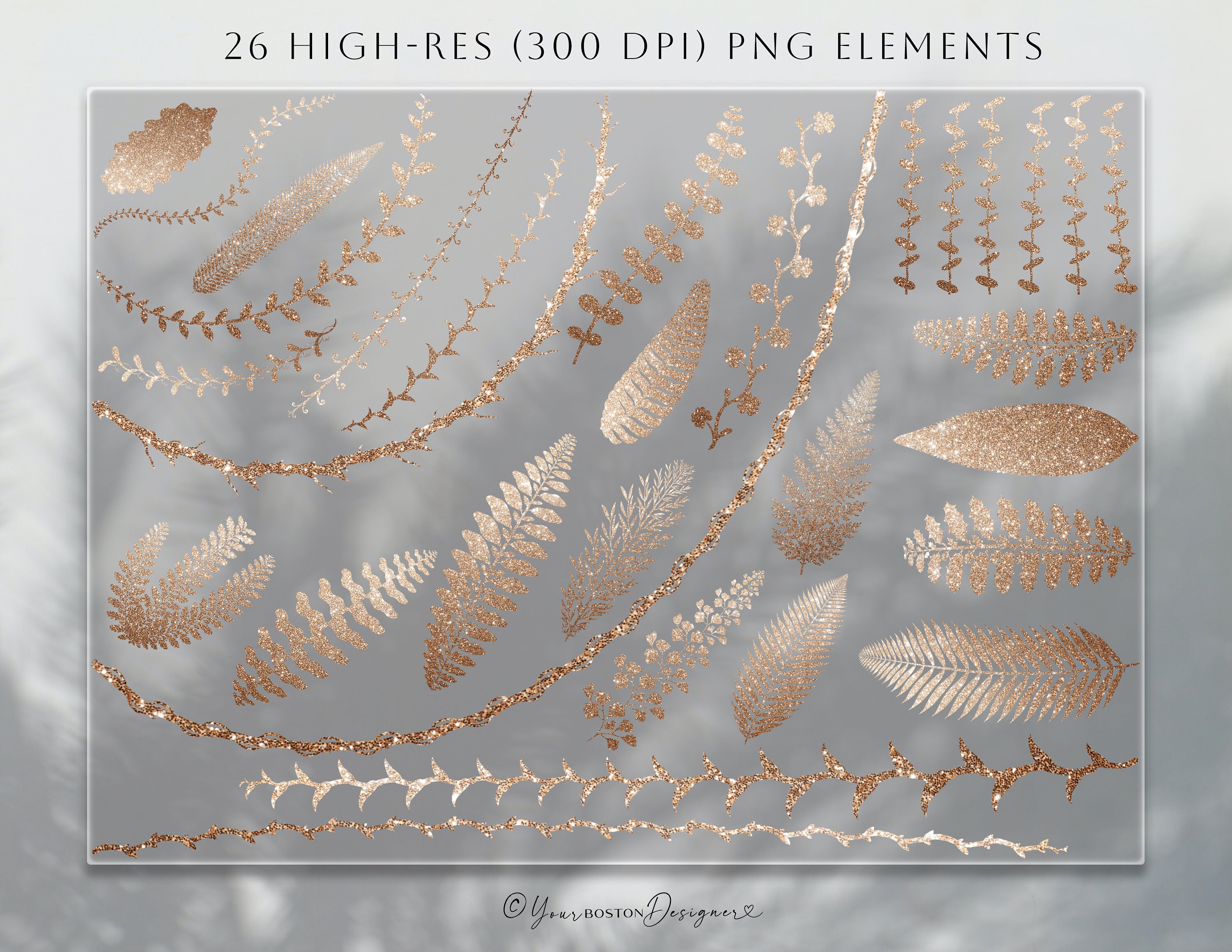 Gold Leaves Clipart Set | Luxury Rosegold Clipart | Wedding Invitation ...