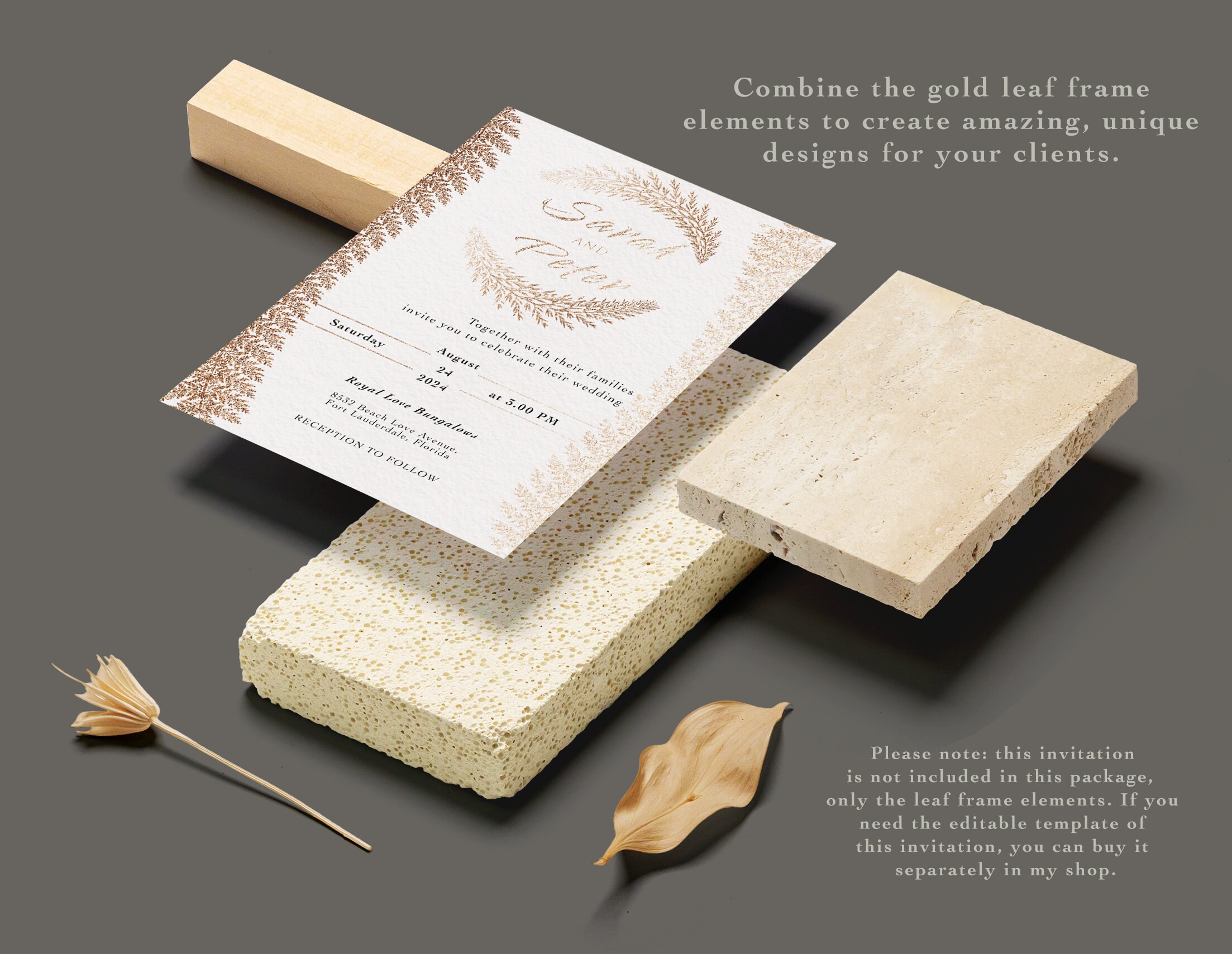 Gold Leaf Frames Clipart Set | Luxury Rose Gold Clipart | Wedding ...