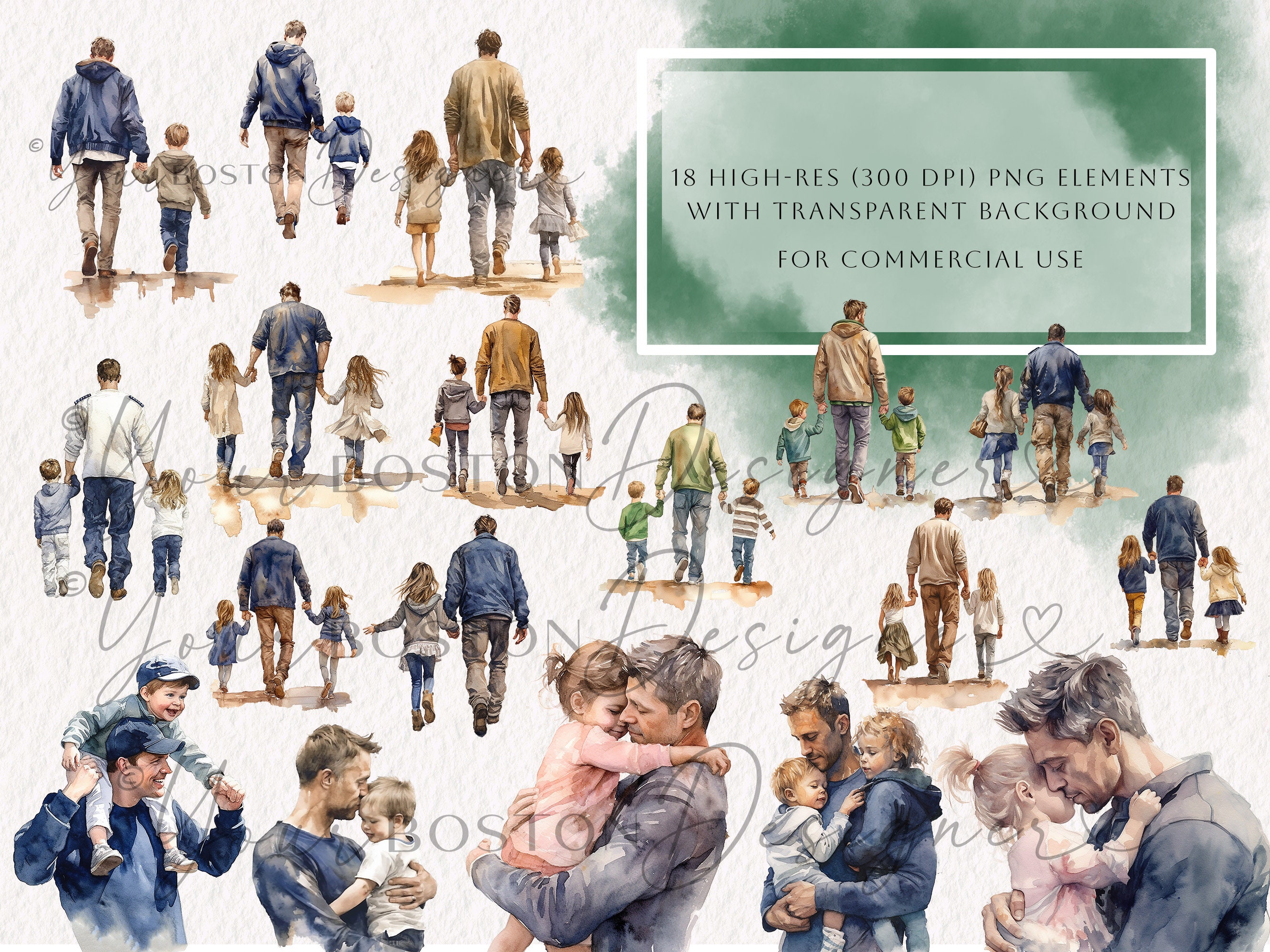 Dad&me Watercolor Clipart Set | Father's Day Clipart Set | Commercial ...