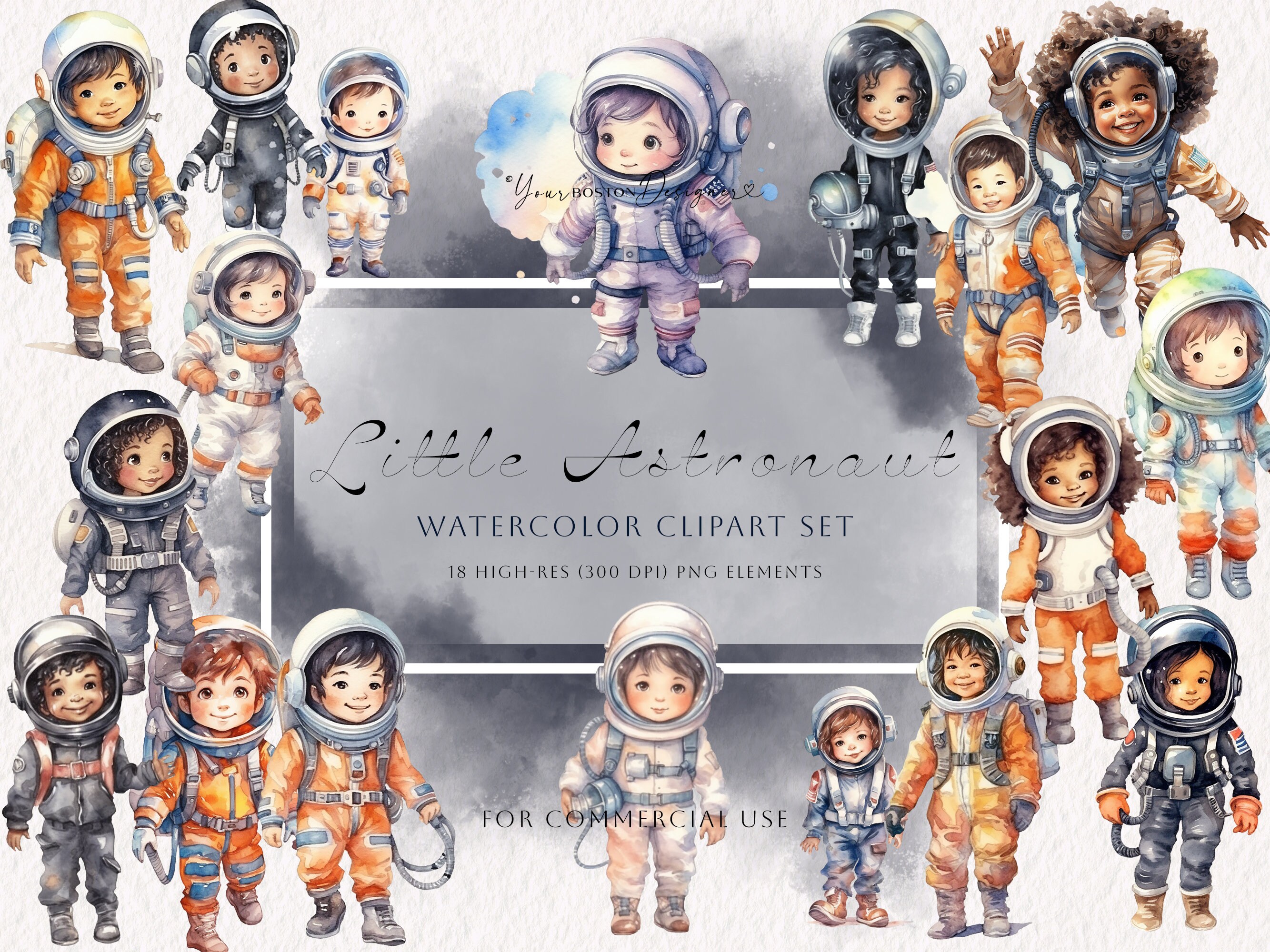 Little Astronaut Watercolor Clipart Set | Astronaut Clipart | Astronaut ...