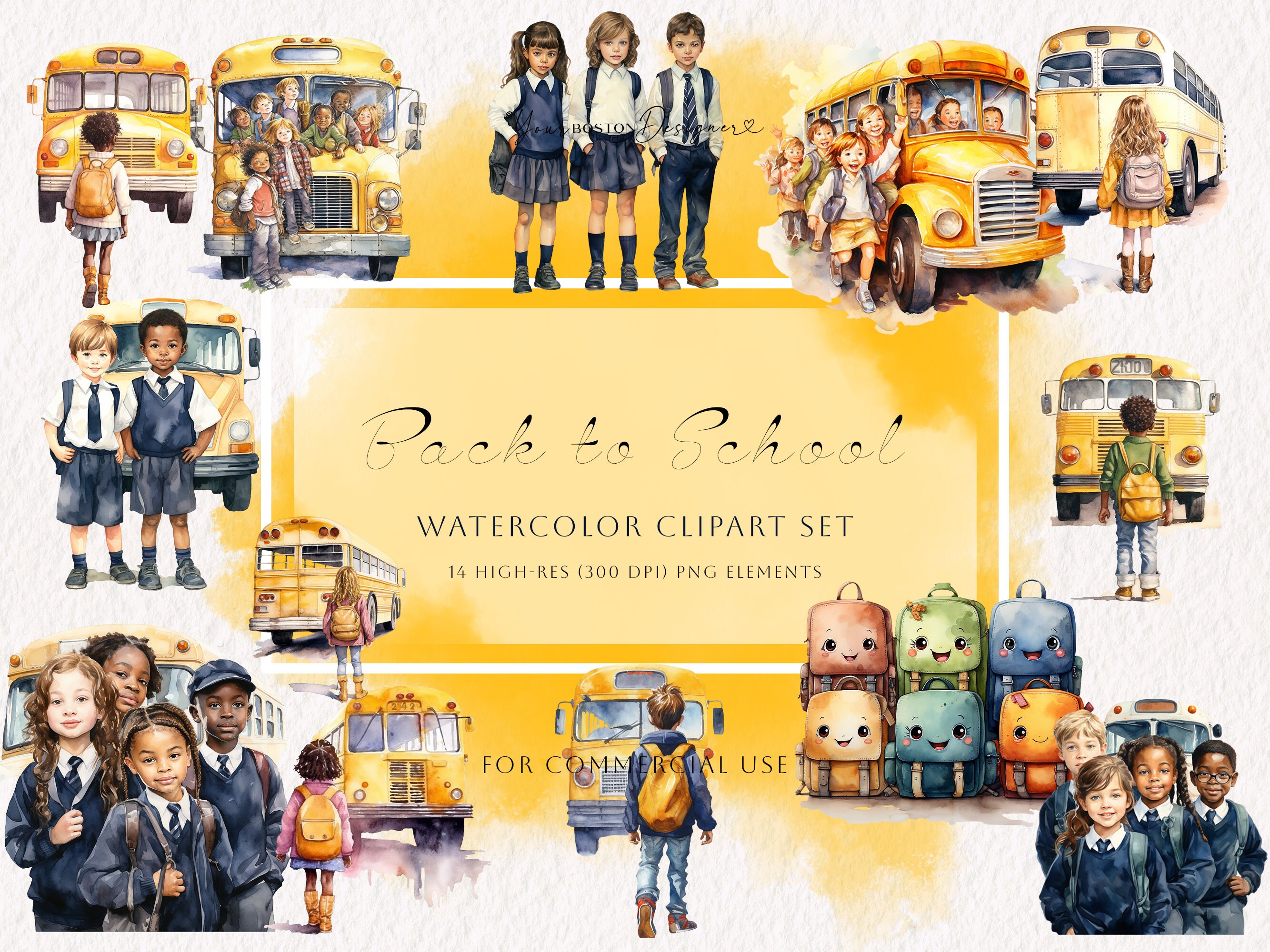 Back to School Clipart Set | Back to School | School Bus Clipart ...