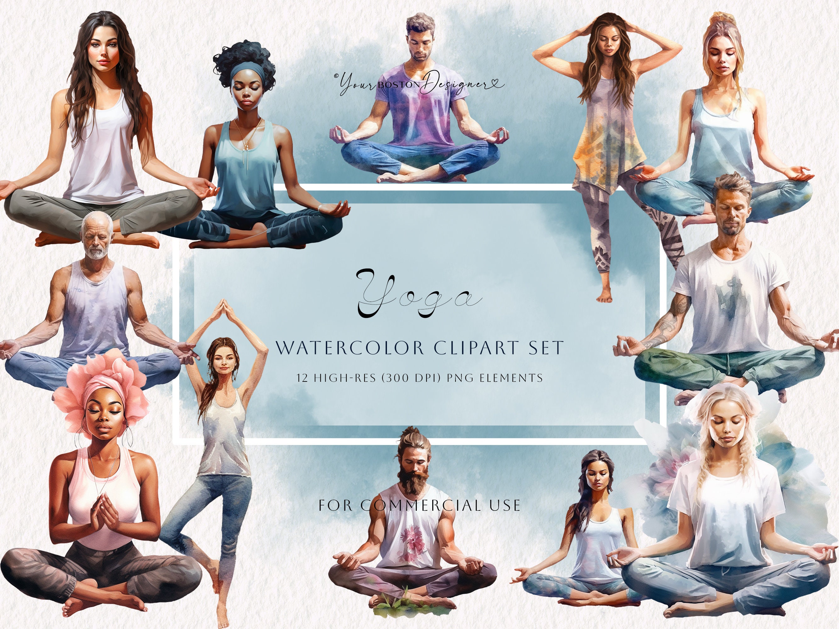 Yoga Watercolor Clipart Set Yoga Clipart Yoga and - Etsy