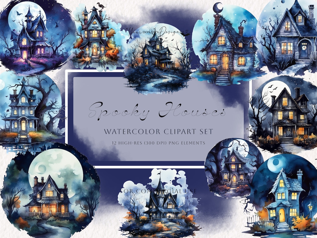 Spooky Houses Clipart Set | Halloween Houses | Scary House Clipart ...