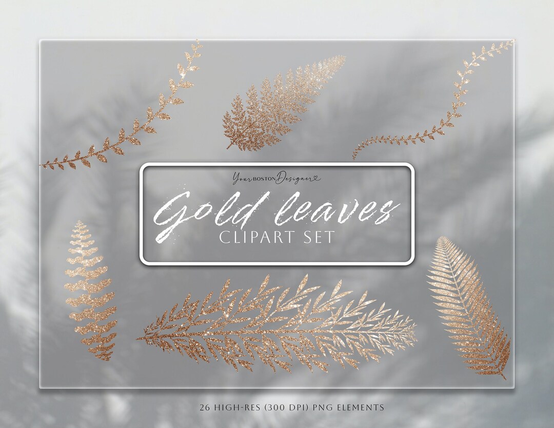 Gold Leaves Clipart Set | Luxury Rosegold Clipart | Wedding Invitation ...