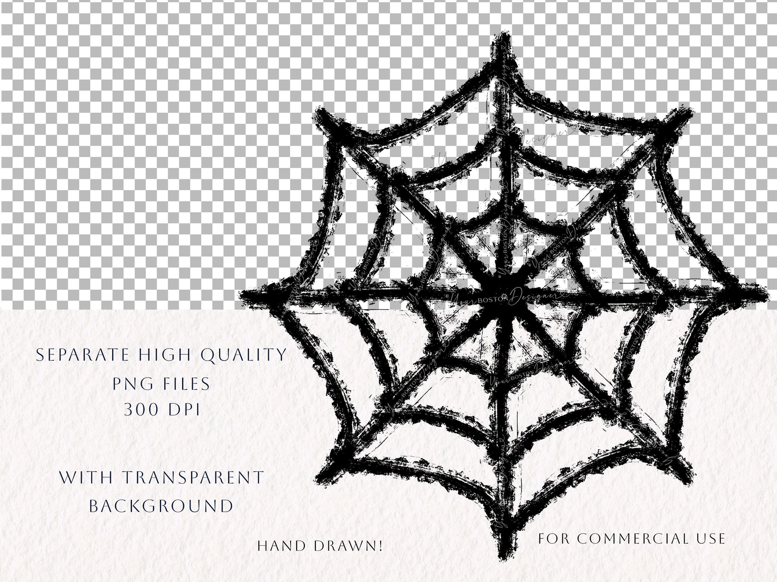 Spiderweb Hand Drawn Clipart Set | Black and White Spiderweb ...