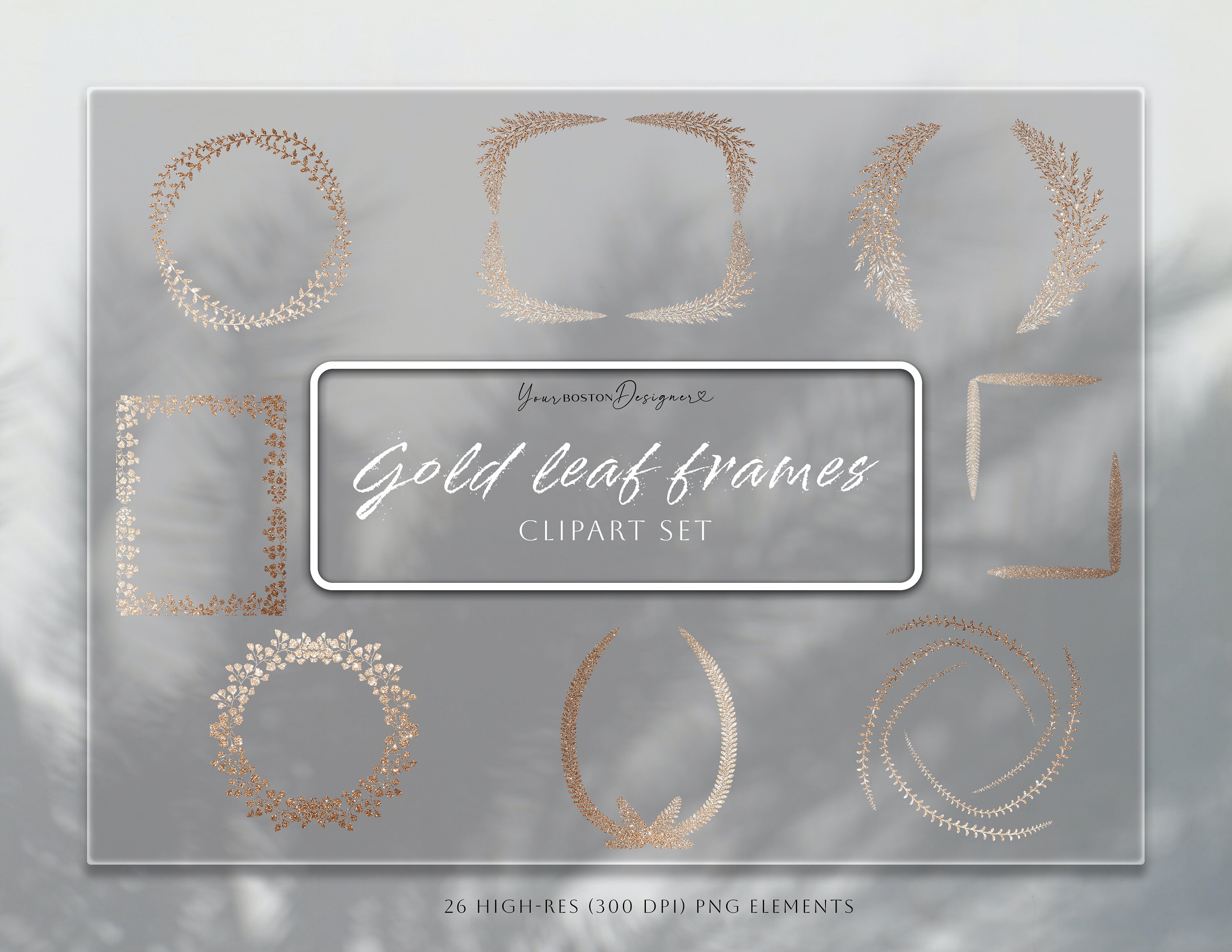 Gold Leaf Frames Clipart Set | Luxury Rose Gold Clipart | Wedding ...