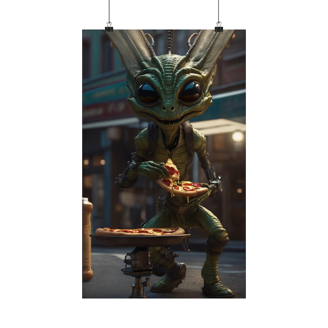 Alien Eating Pizza - Matte Vertical Posters - Etsy