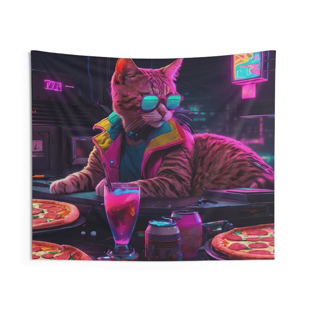 Slick Kitty With Some Pizza Indoor Wall Tapestries - Etsy