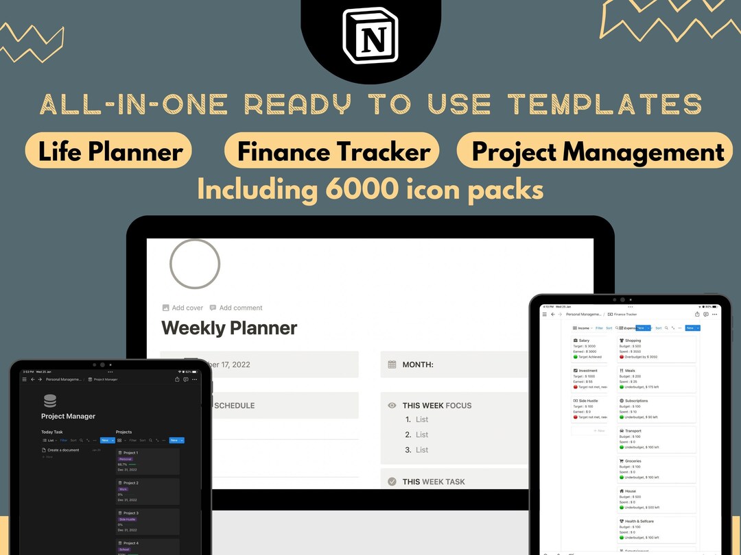Notion Personal Management Planner With 6000 Icon Packs - Notion ...