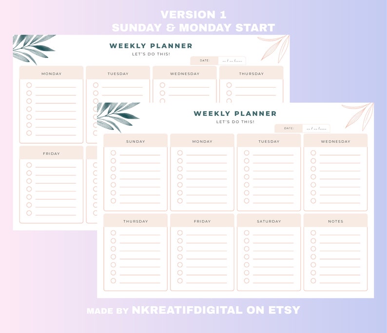 Printable Weekly Planner Landscape, A4 A3 Size, Digital Download Only ...