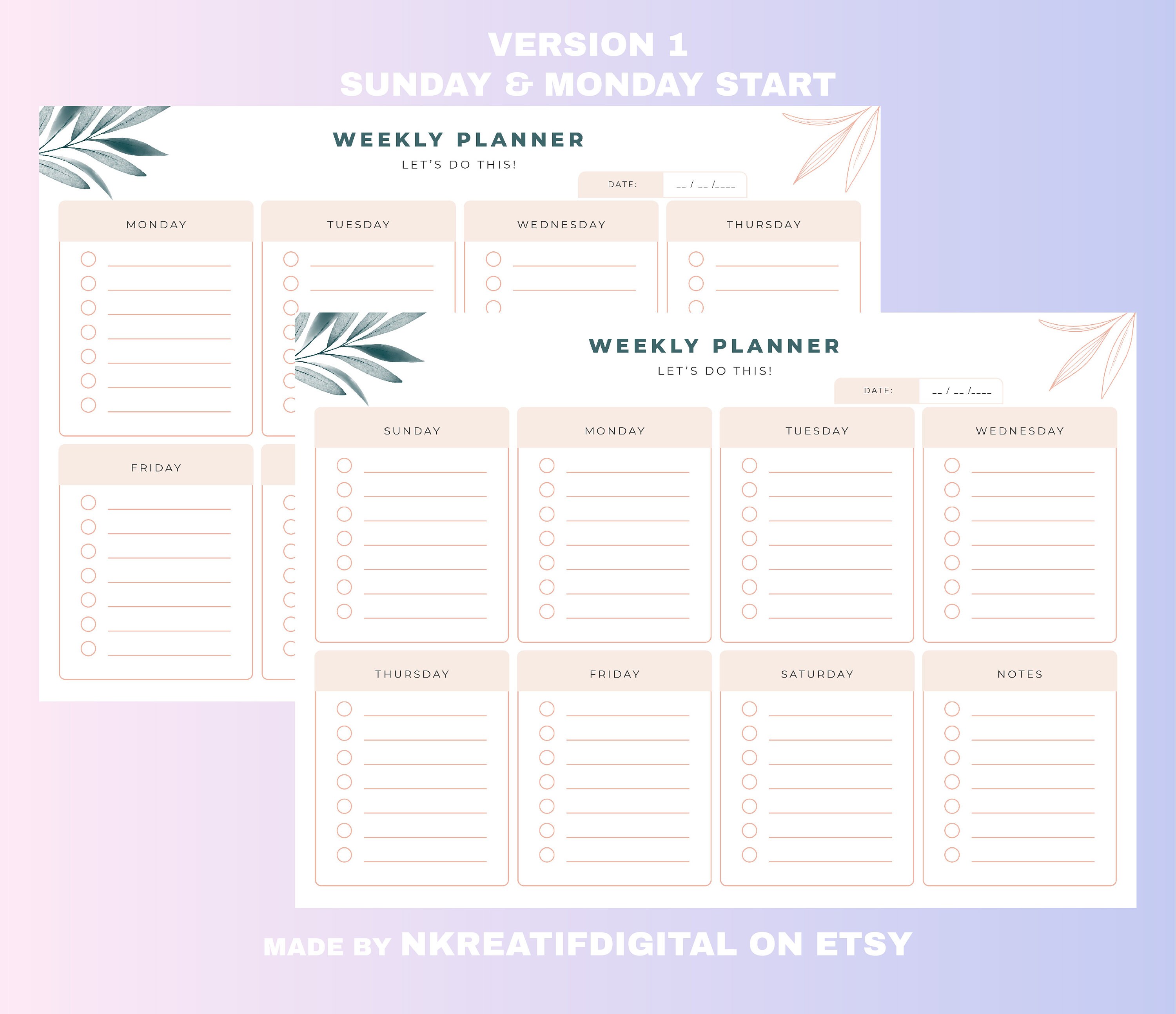 Printable Weekly Planner Landscape, A4 A3 Size, Digital Download Only ...