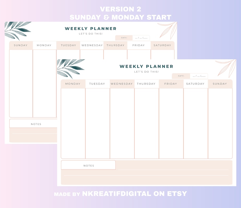 Printable Weekly Planner Landscape, A4 A3 Size, Digital Download Only ...